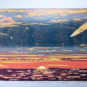 Sandgate Sunset Linocut Reduction Print Kent Coast Comets - Etsy UK