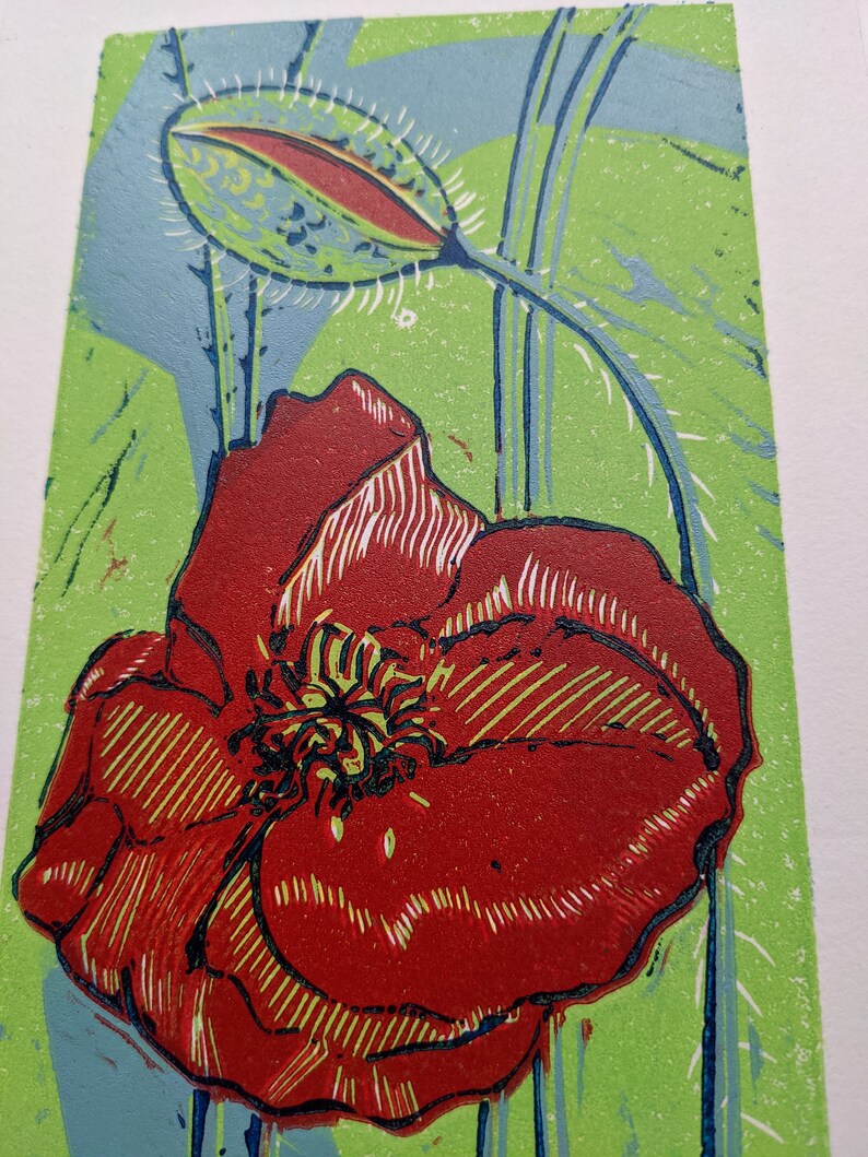 Poppies Linocut Reduction Original Limited Edition Print - Etsy