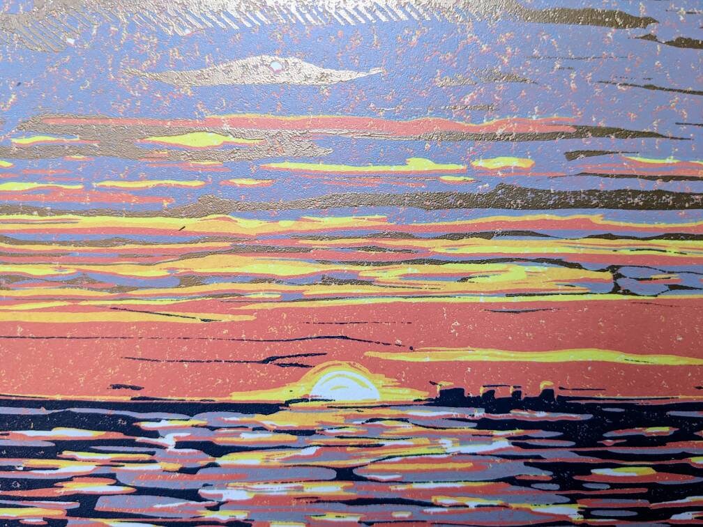 Sandgate Sunset Linocut Reduction Print Kent Coast Comets - Etsy UK