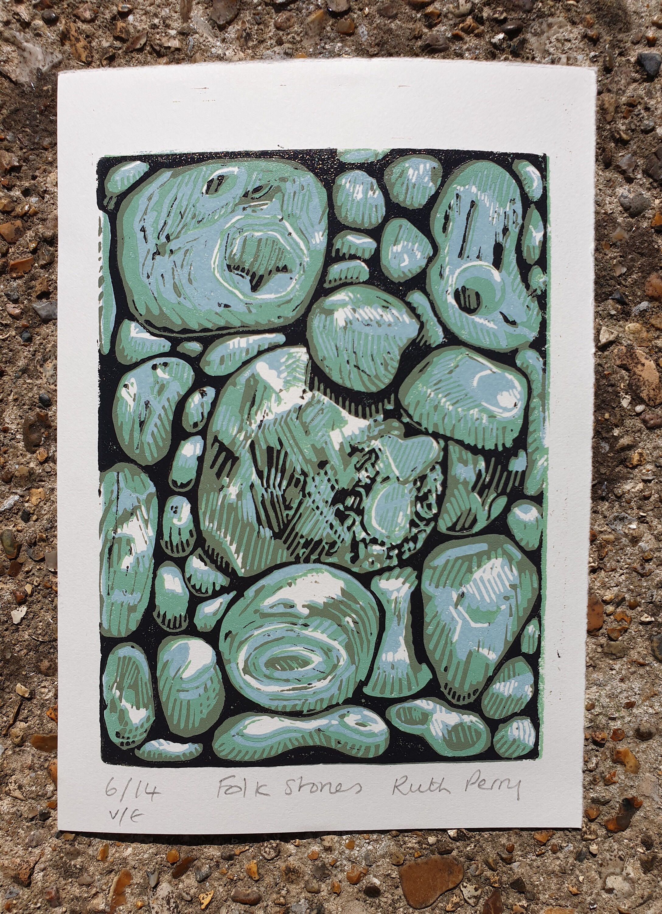 Folk Stones Linocut Reduction Print - Etsy