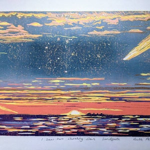 Sandgate Sunset Linocut Reduction Print Kent Coast Comets - Etsy UK