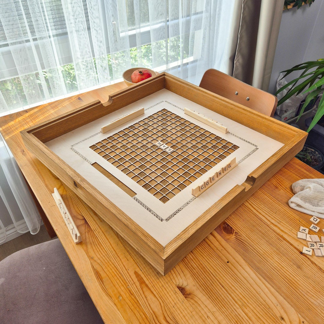 Rustic Wooden Scrabble Board: Rotating Glass Top, Pine Frame - Etsy