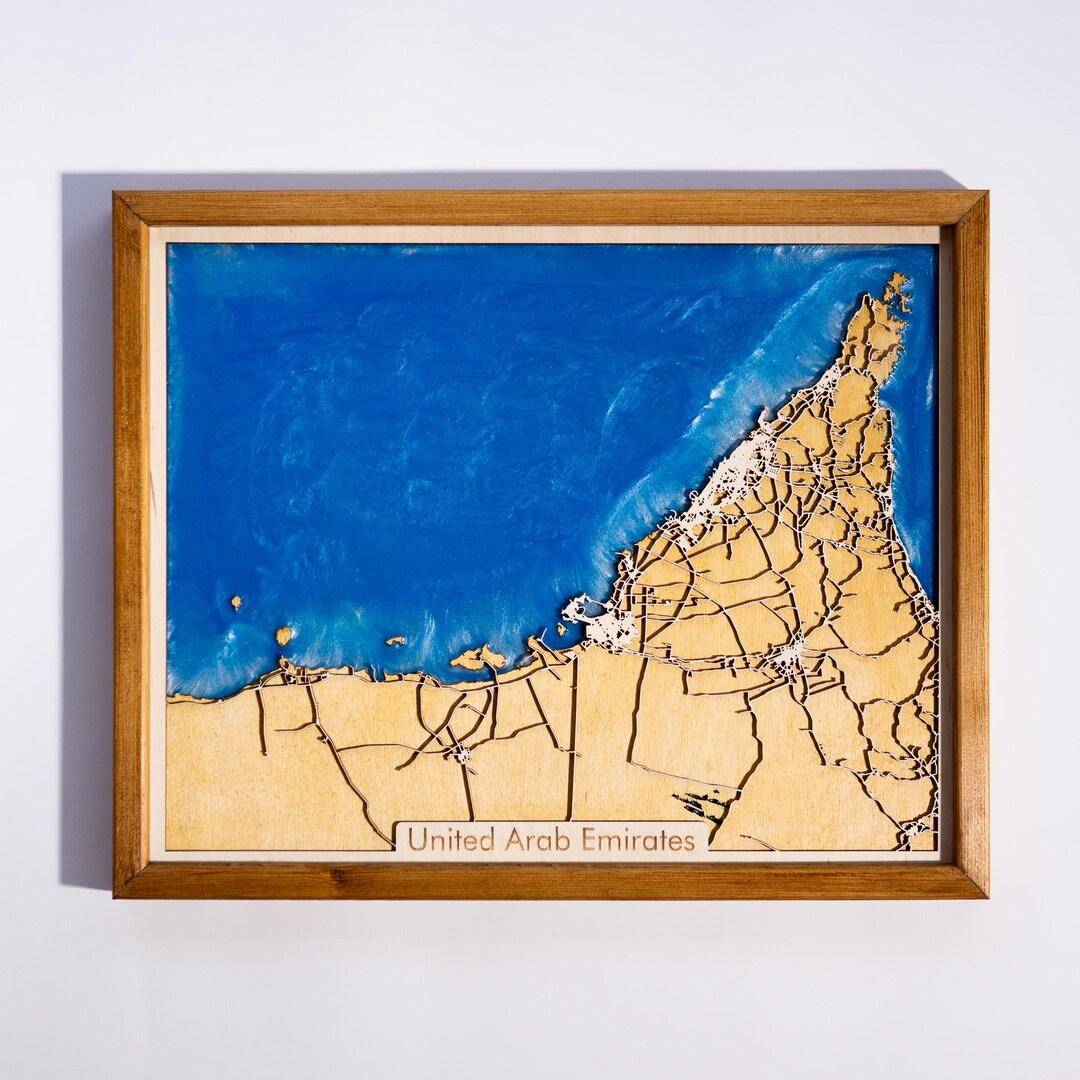 United Arab Emirates Wooden Map | Wood & Epoxy | Wooden City Map - Etsy