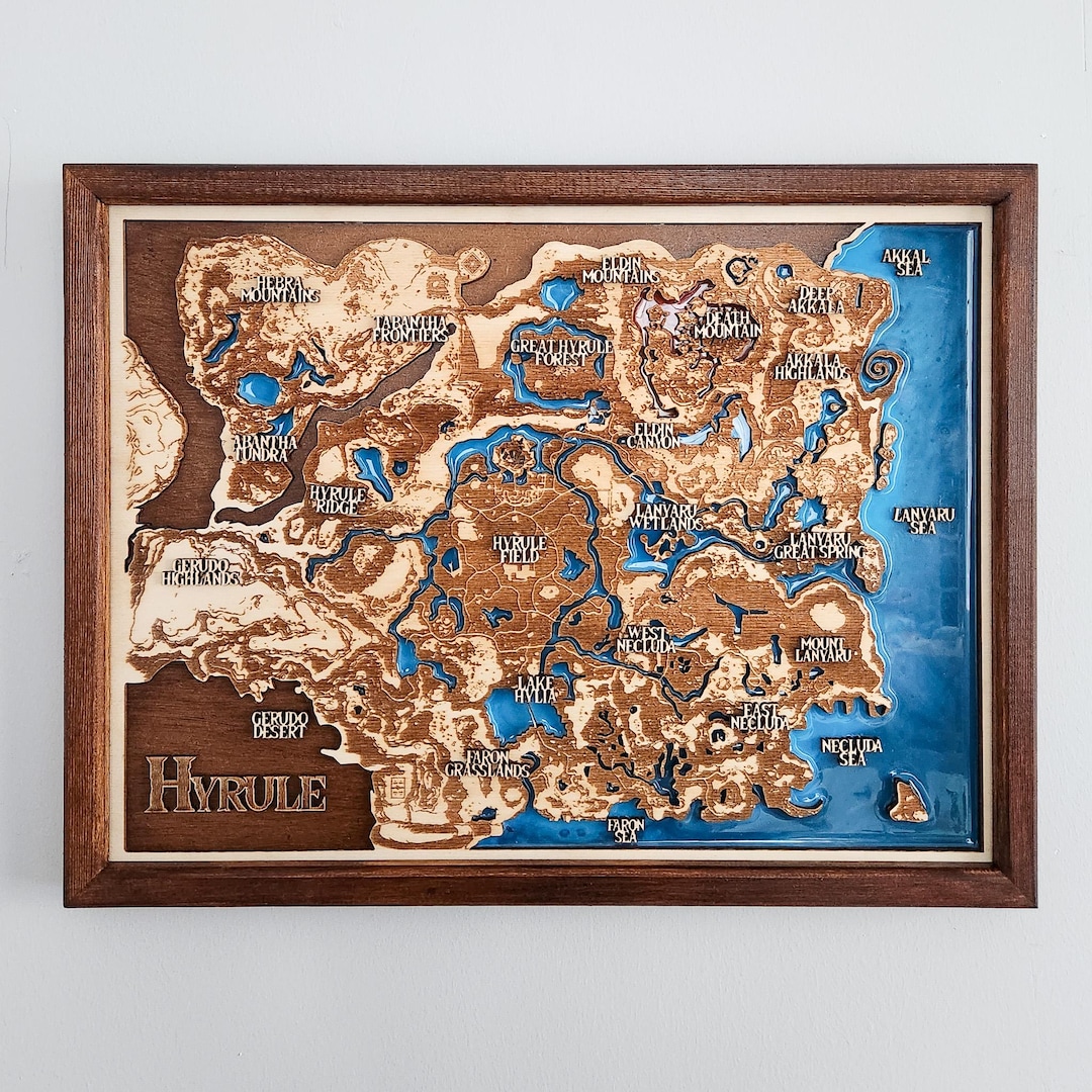 Hyrule Map of Zelda, Breath of the Wild, Wooden Resin Map Wood & Epoxy ...