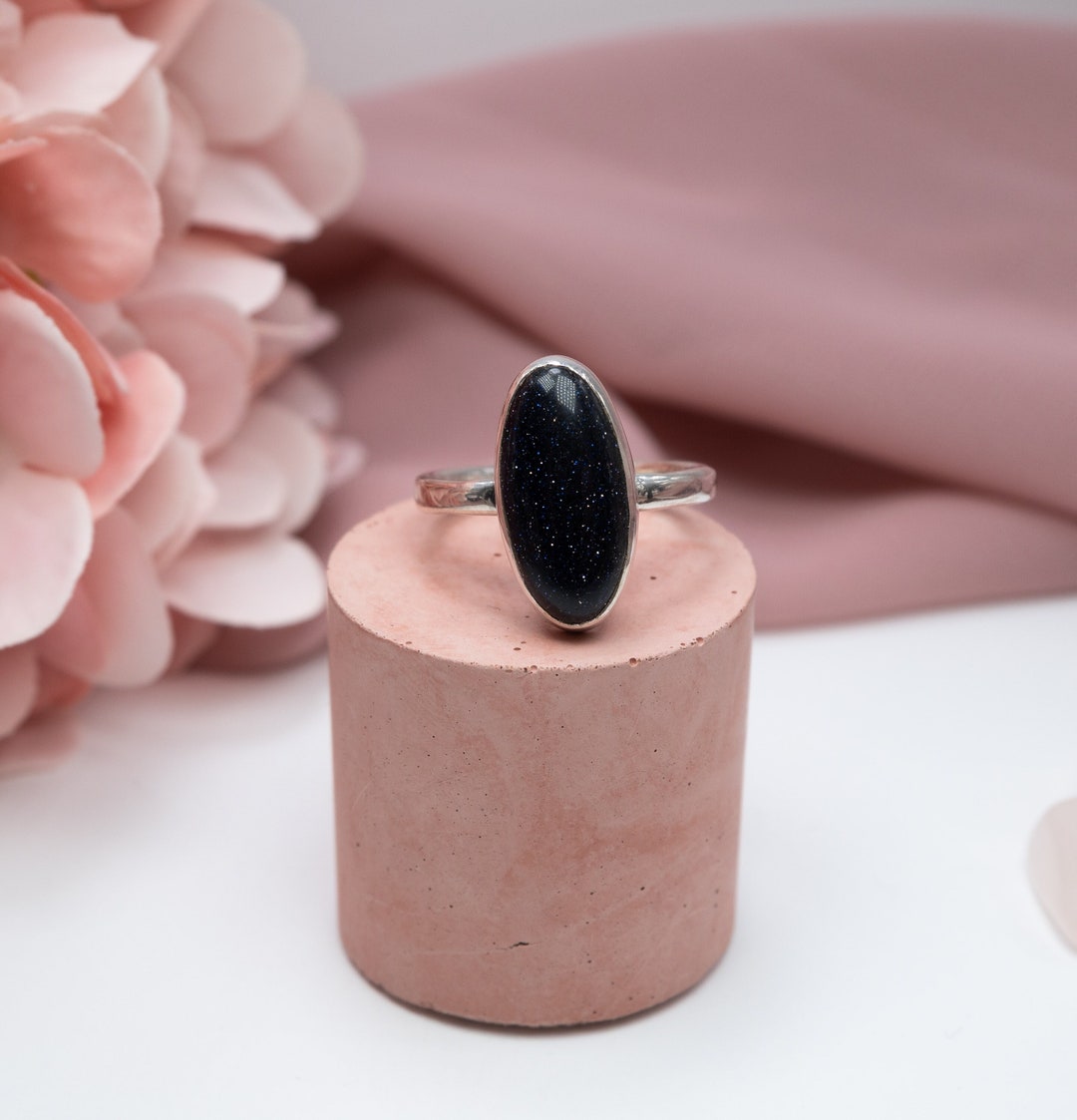 Goldstone Sterling Silver Ring: Handmade Elegant Design, Size P - Etsy
