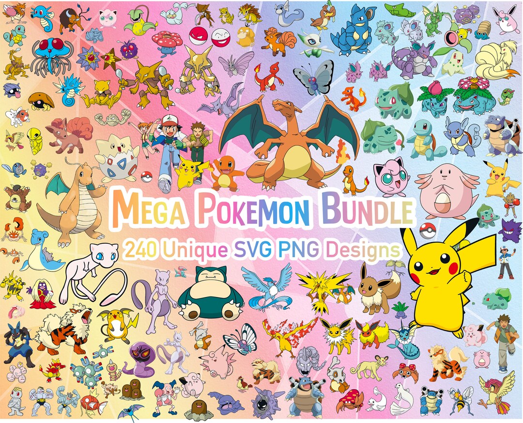 240 Pokemon CAPAS SVG Paquete / Pikachu Charizard Togepi - Etsy México