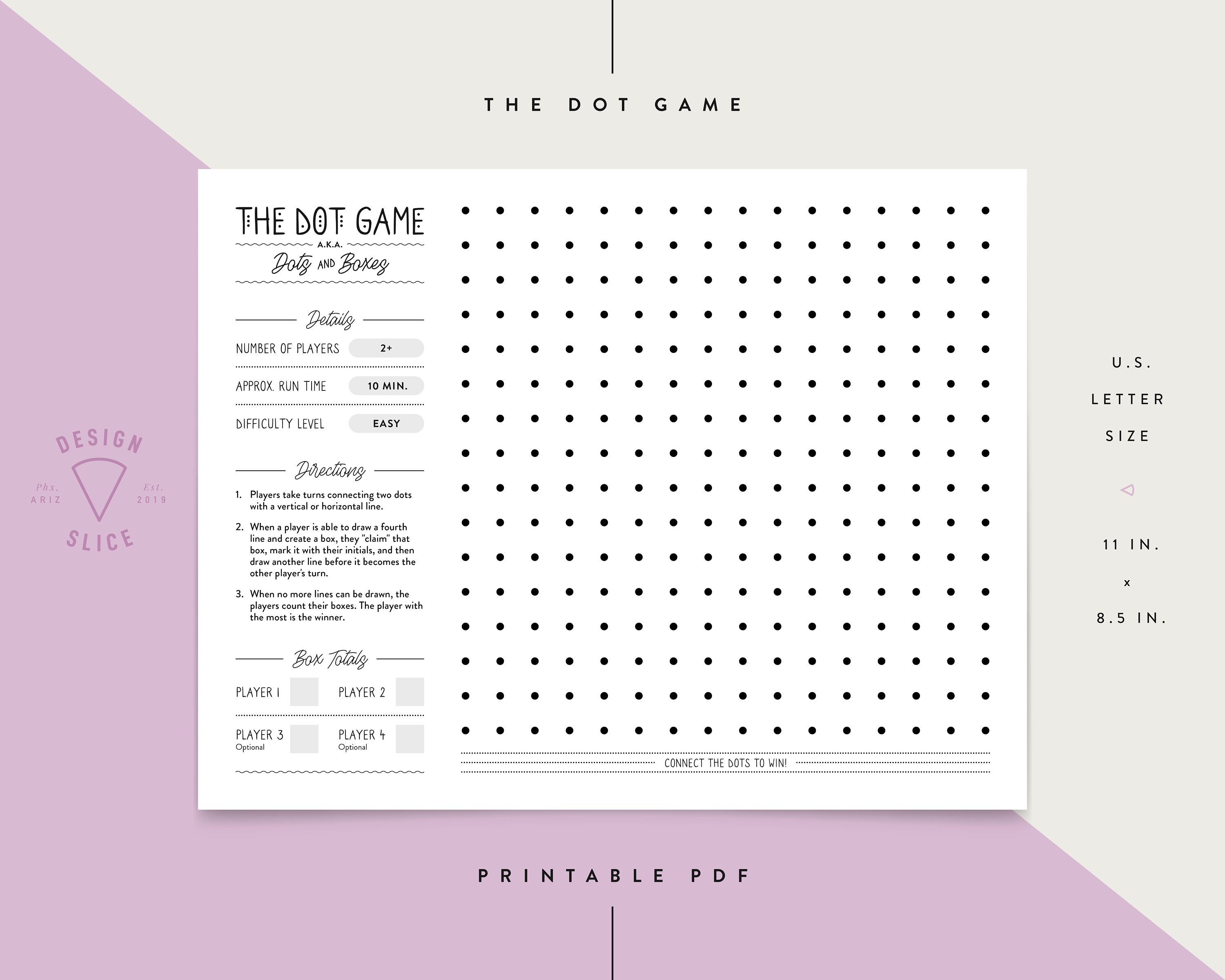 The Dot Game / Dots & Boxes / Printable / Instant Download / U.S ...