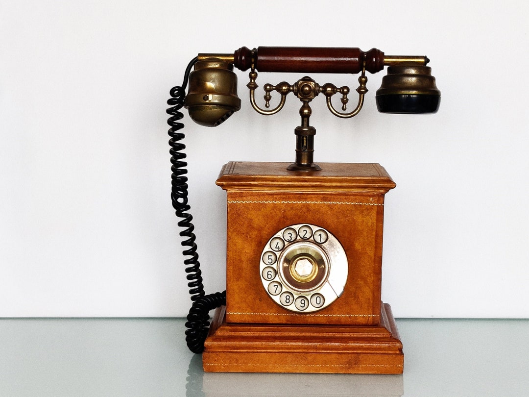 Vintage Desk Phone, Retro Style, Table Phone, Leather Covered, Rotary ...