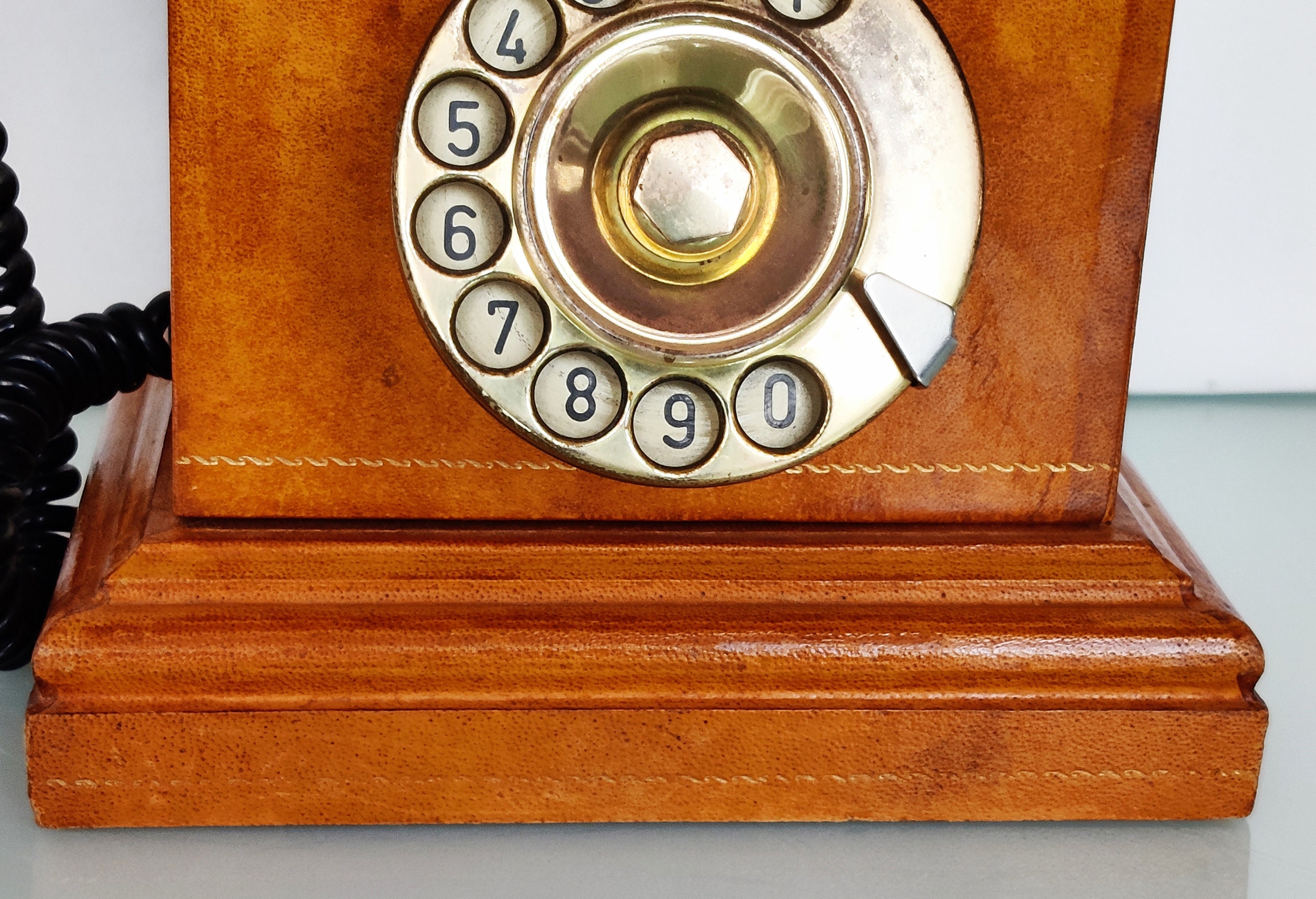 Vintage Desk Phone Retro style Table Phone Leather | Etsy