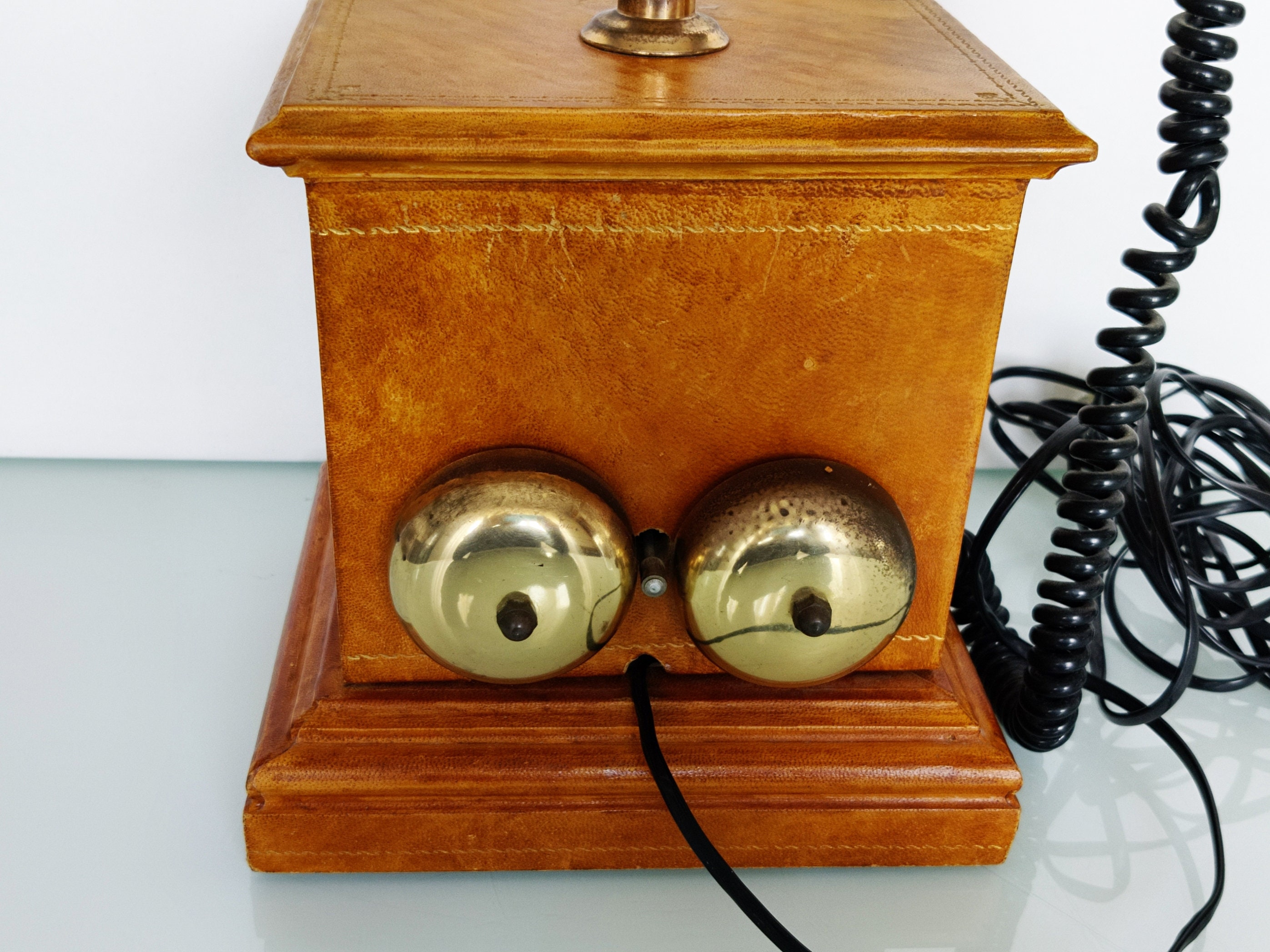Vintage Desk Phone Retro style Table Phone Leather | Etsy