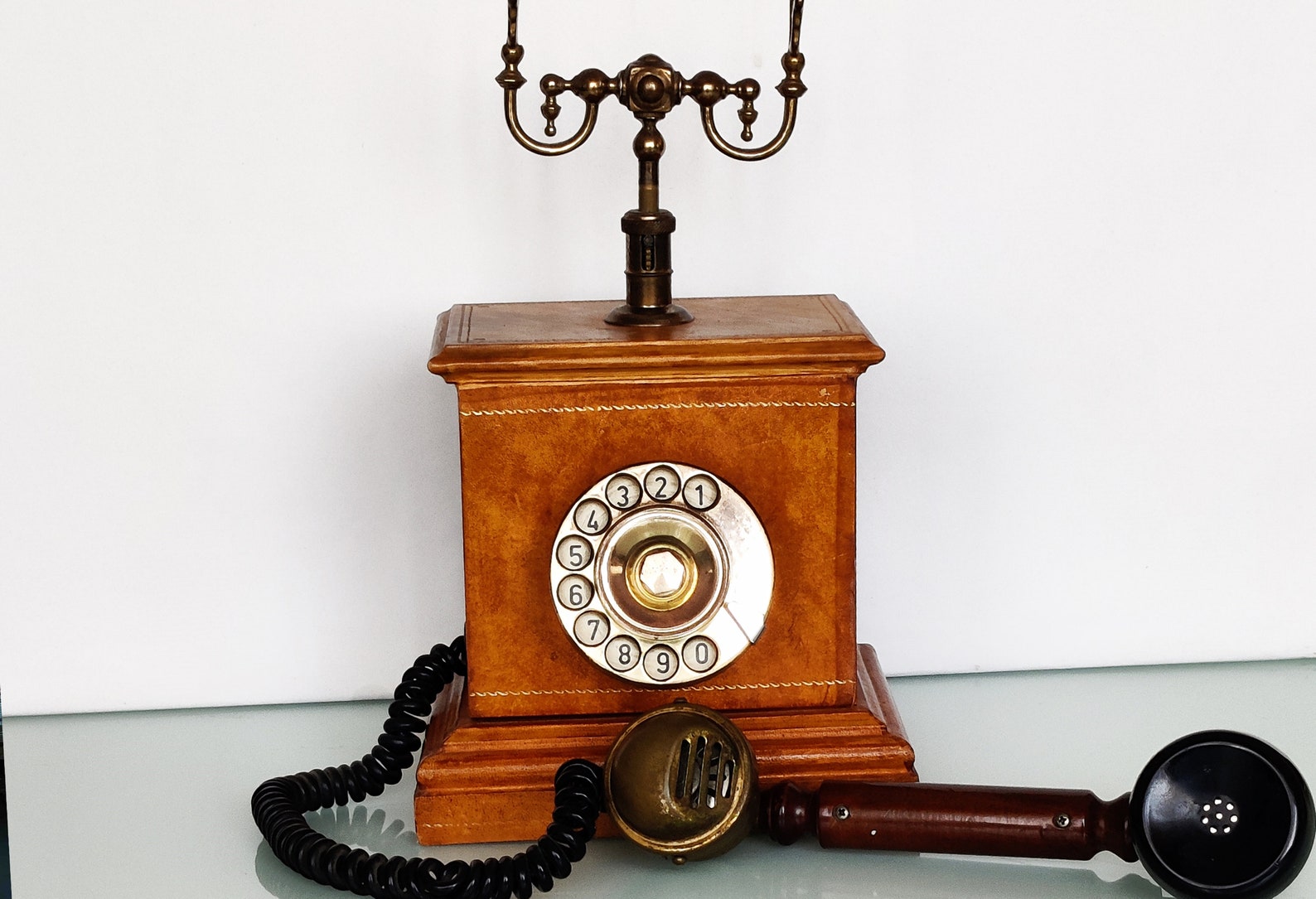 Vintage Desk Phone Retro Style Table Phone Leather Covered | Etsy