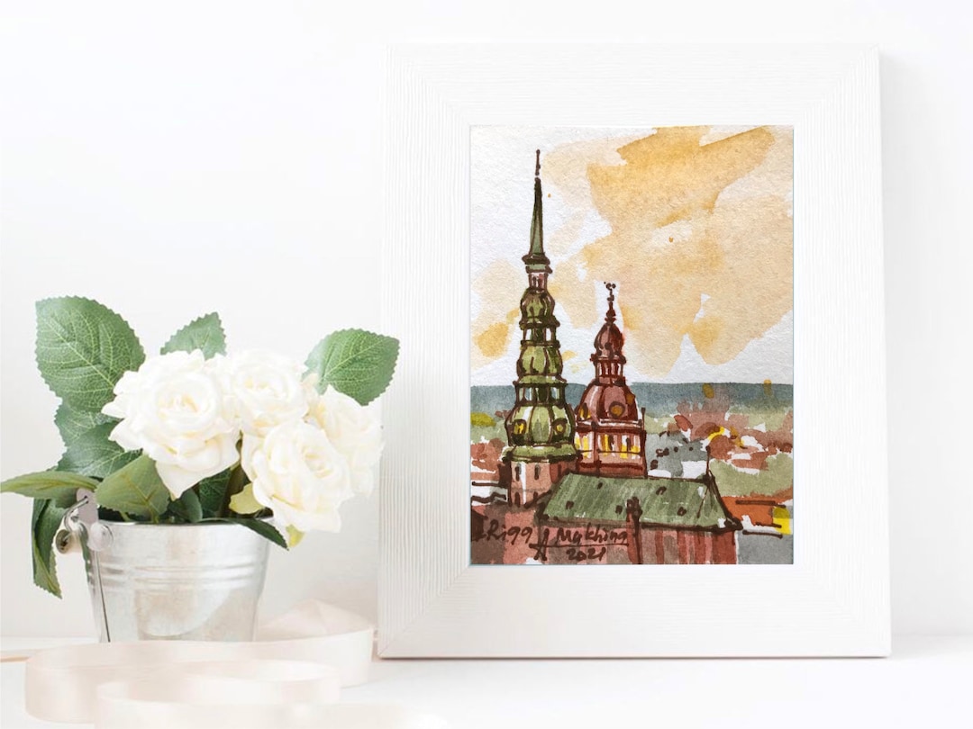 Latvian Art ACEO Original Watercolor Riga Painting Baltic Travel ...