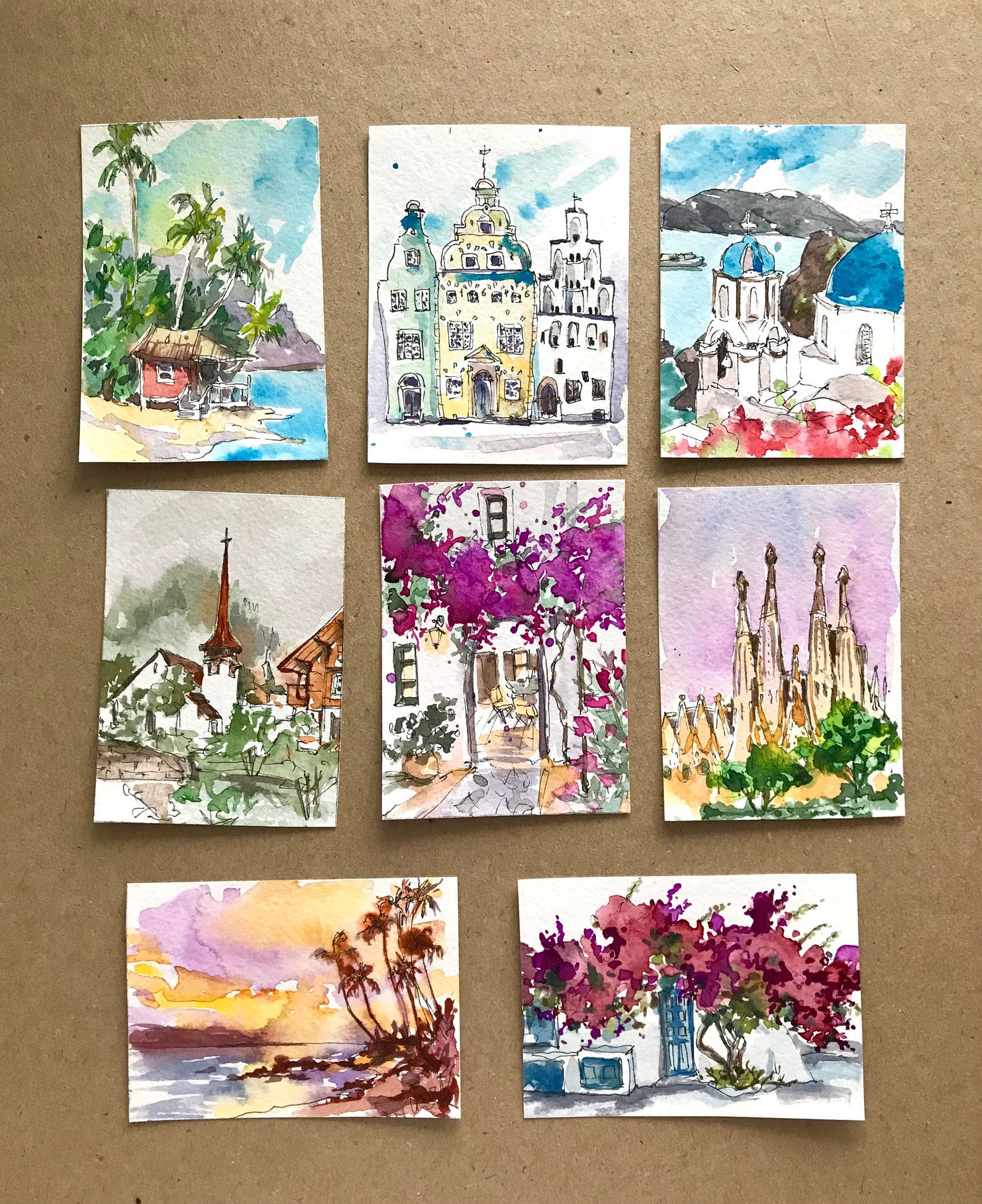Greece Art ACEO Painting Original Watercolor Miniature Artwork - Etsy