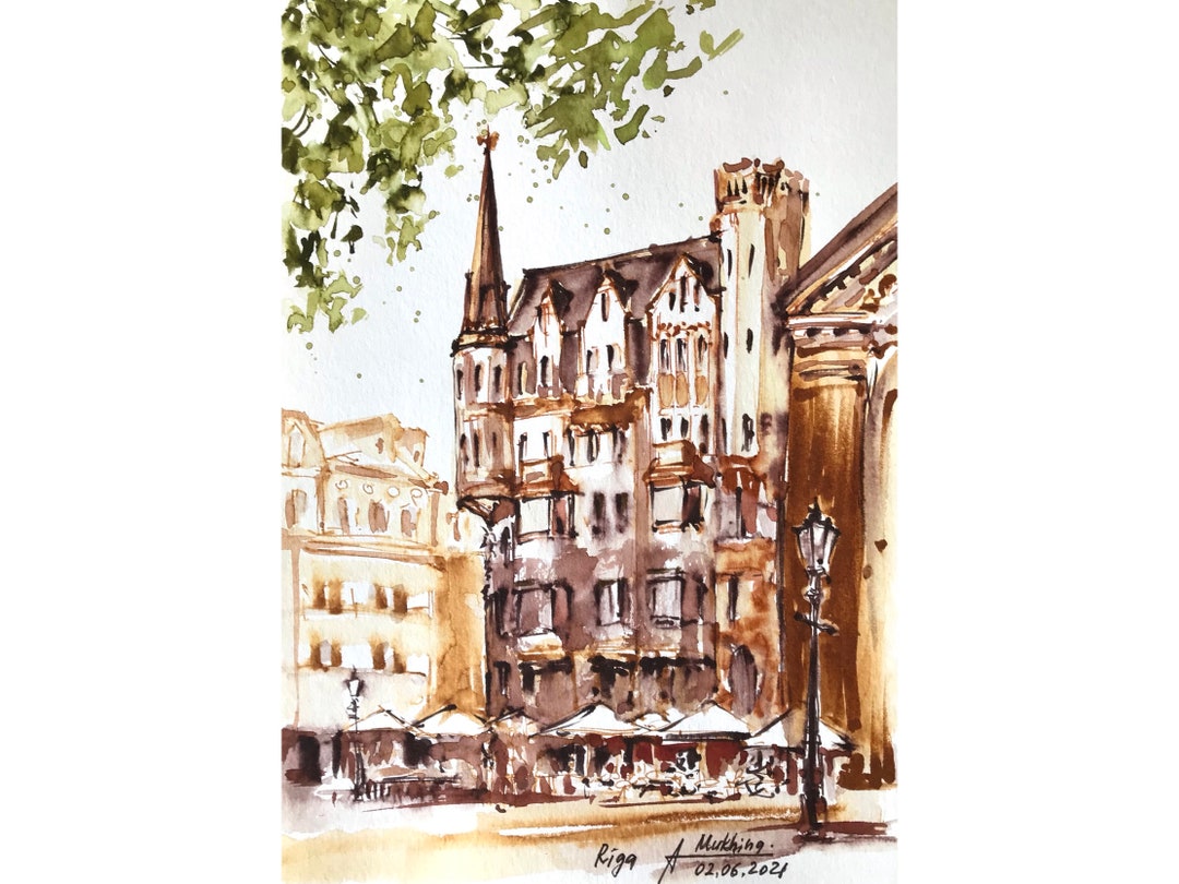 Latvian Art ORIGINAL Painting Riga Painting A4 Size European City Wall ...