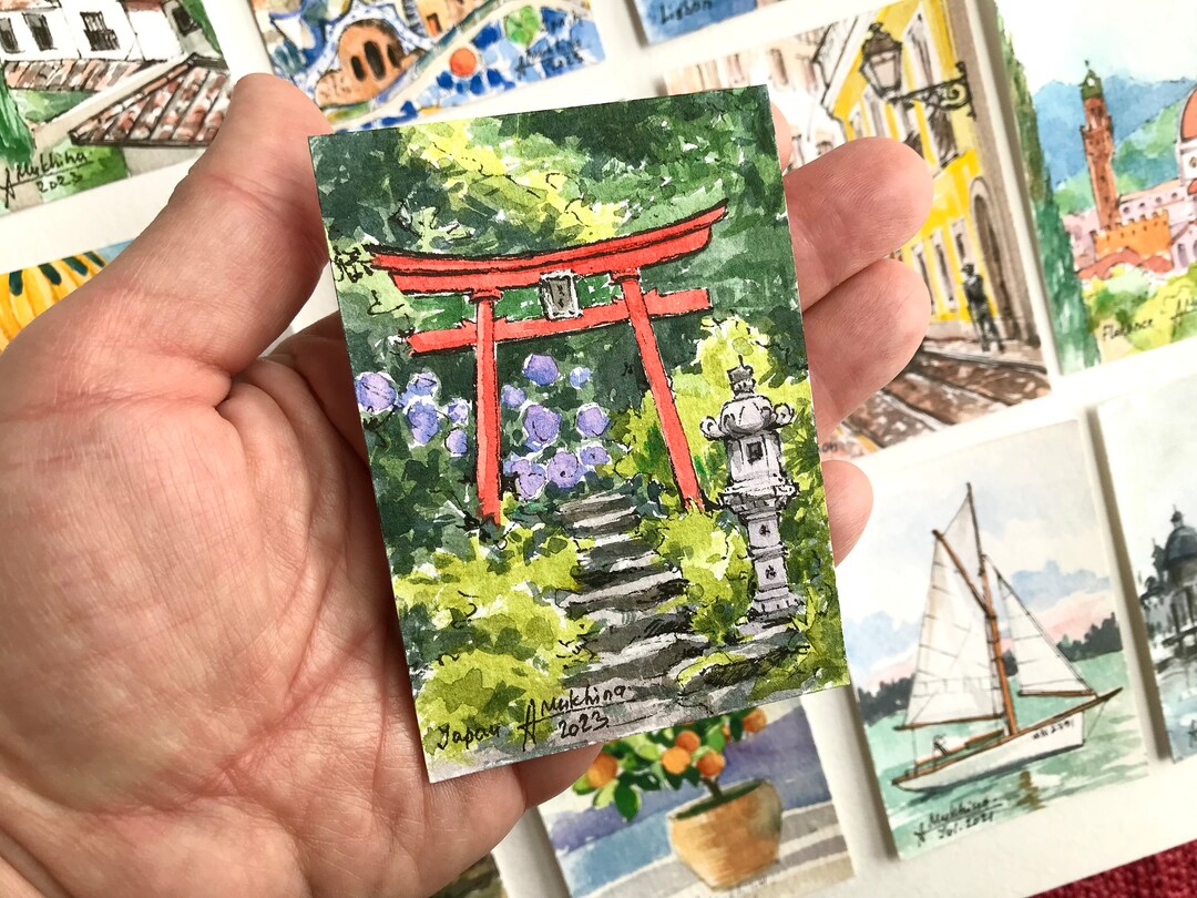 Japan ACEO Original Art Watercolor Sketch Miniature Artwork by ...