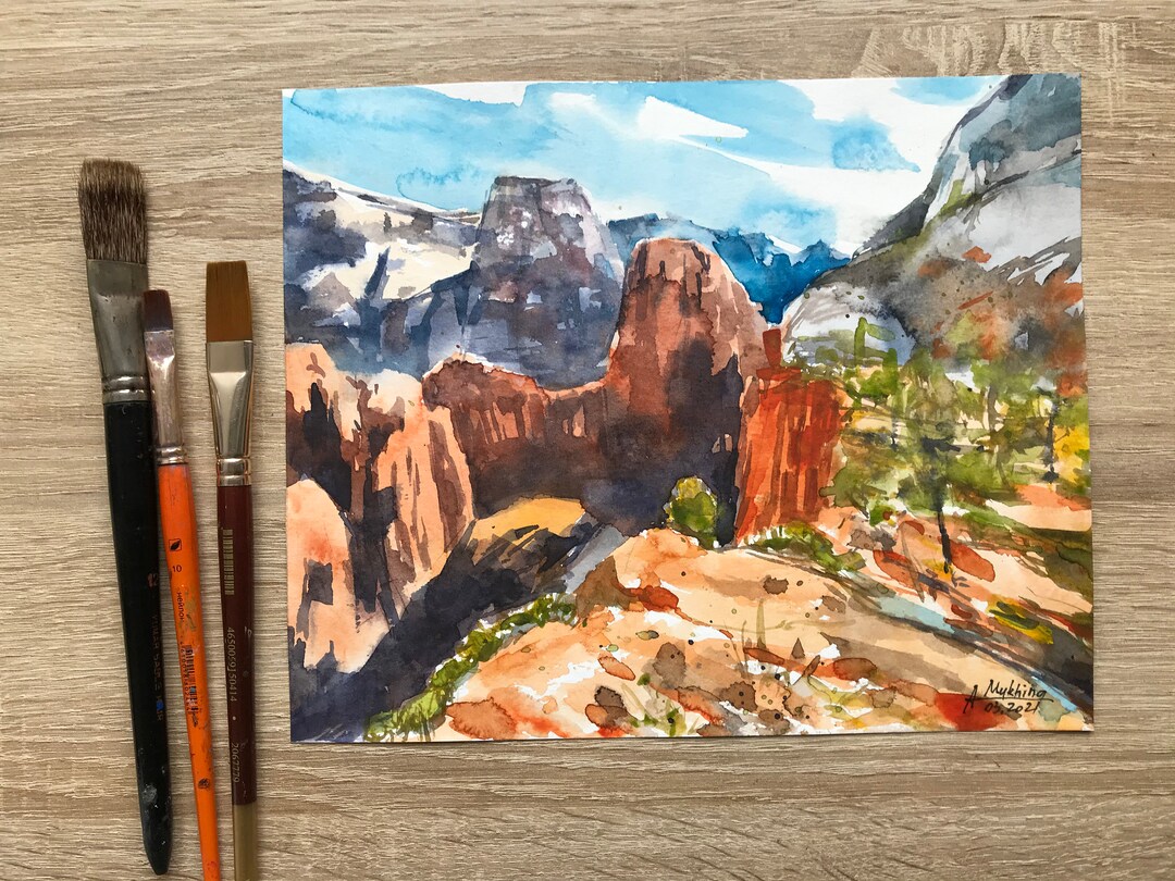Zion National Park Hand Painted ORIGINAL Watercolor American Fine Art ...