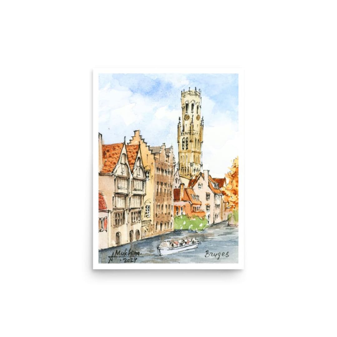 Bruges Art Print Belgium Wall Art Poster From Original Watercolor ...