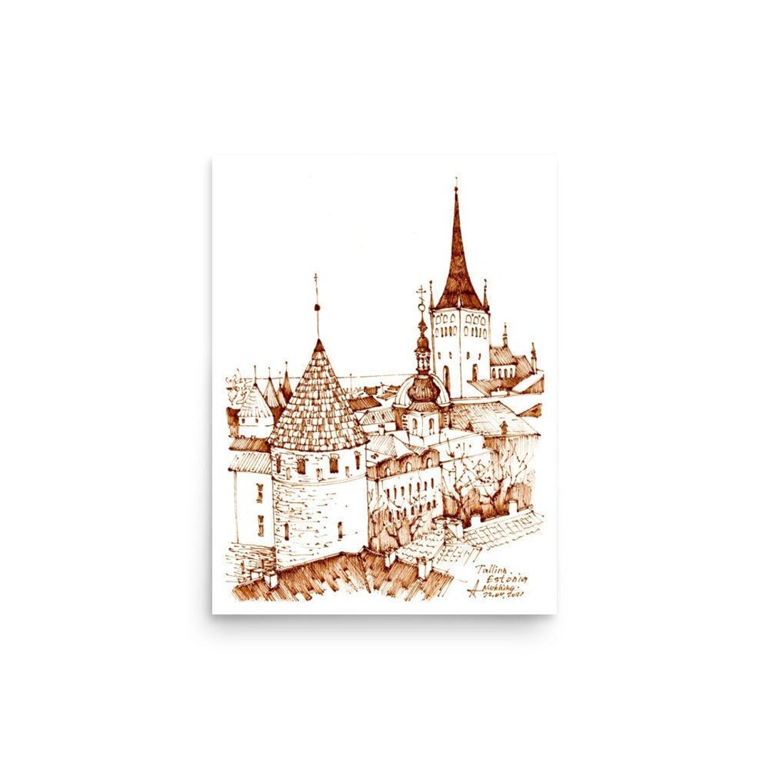 Tallinn POSTER Estonian Travel Art PRINT From Original Sepia Ink ...