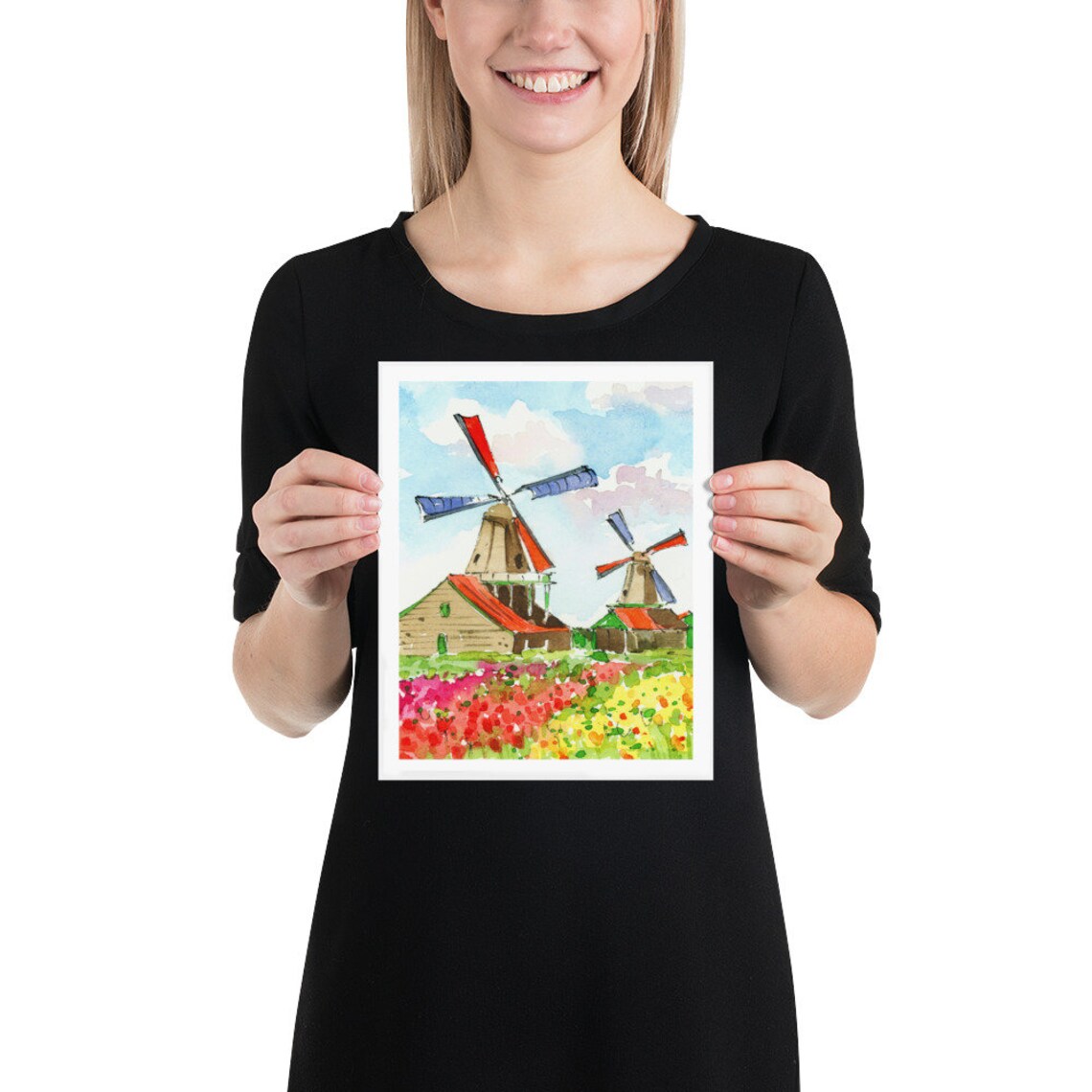 Holland Windmills Poster Netherlands Art Print From Original Hand ...