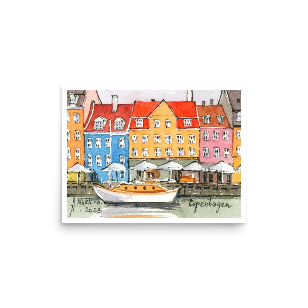 Copenhagen Poster Denmark Art Print From Original Hand Painted ...