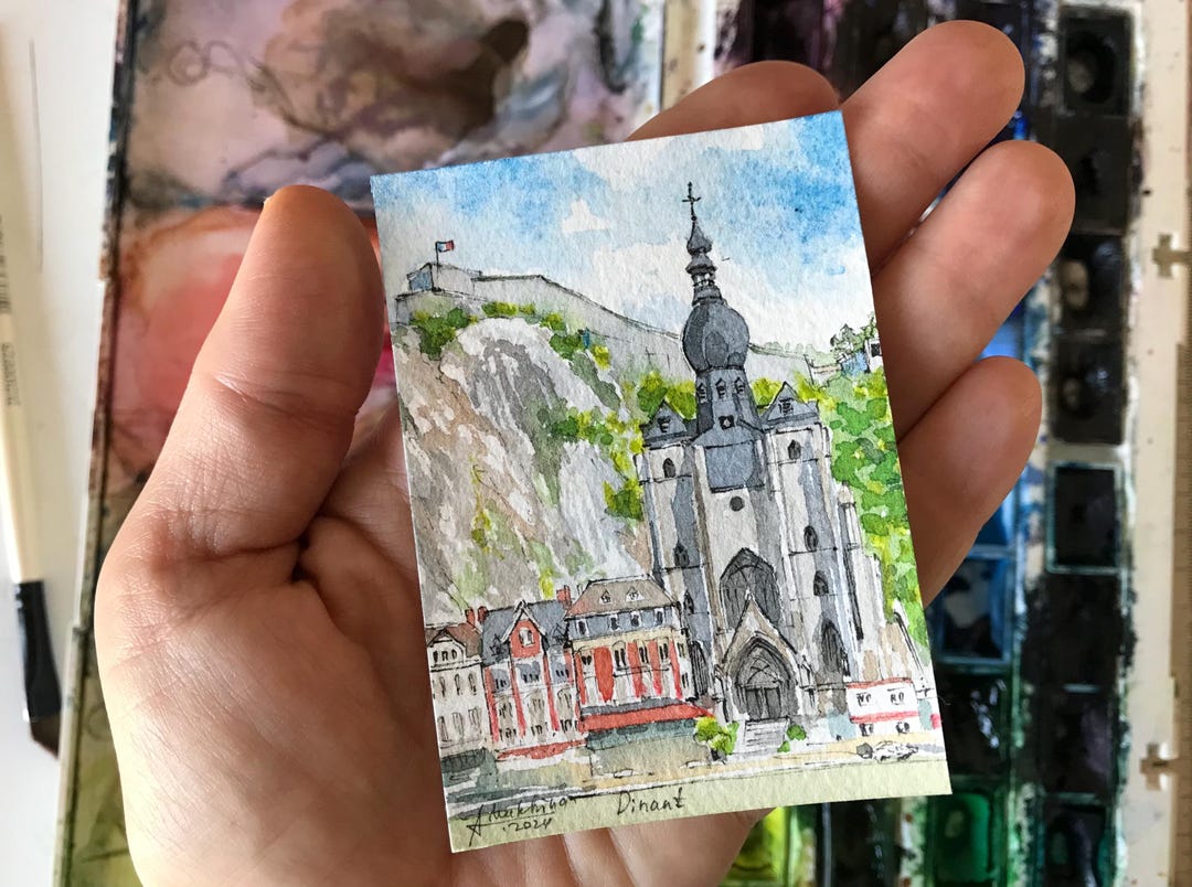 Dinant Art Belgium ACEO Painting Original Watercolor Miniature Artwork ...
