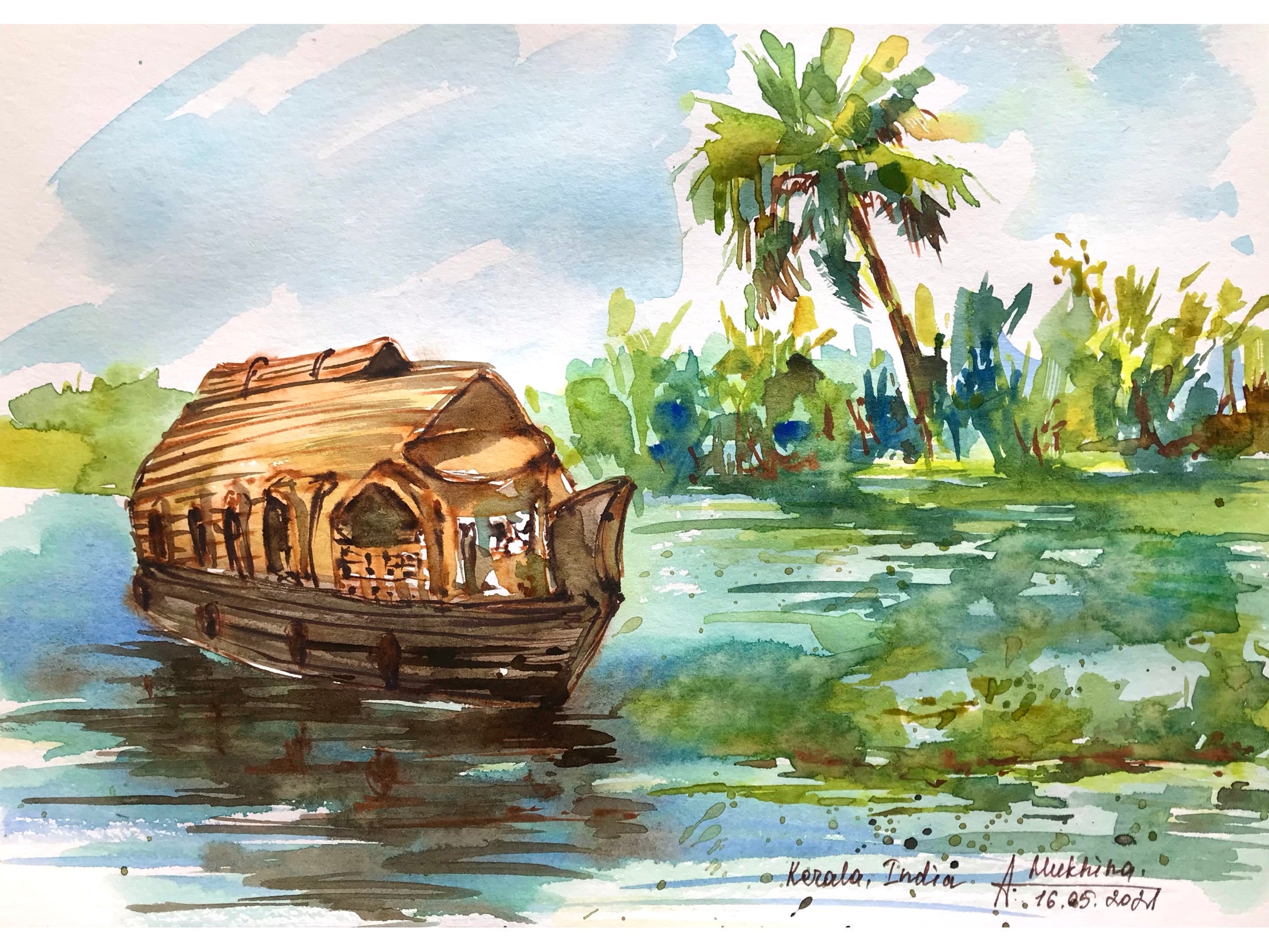 Houseboat Kerala Drawing