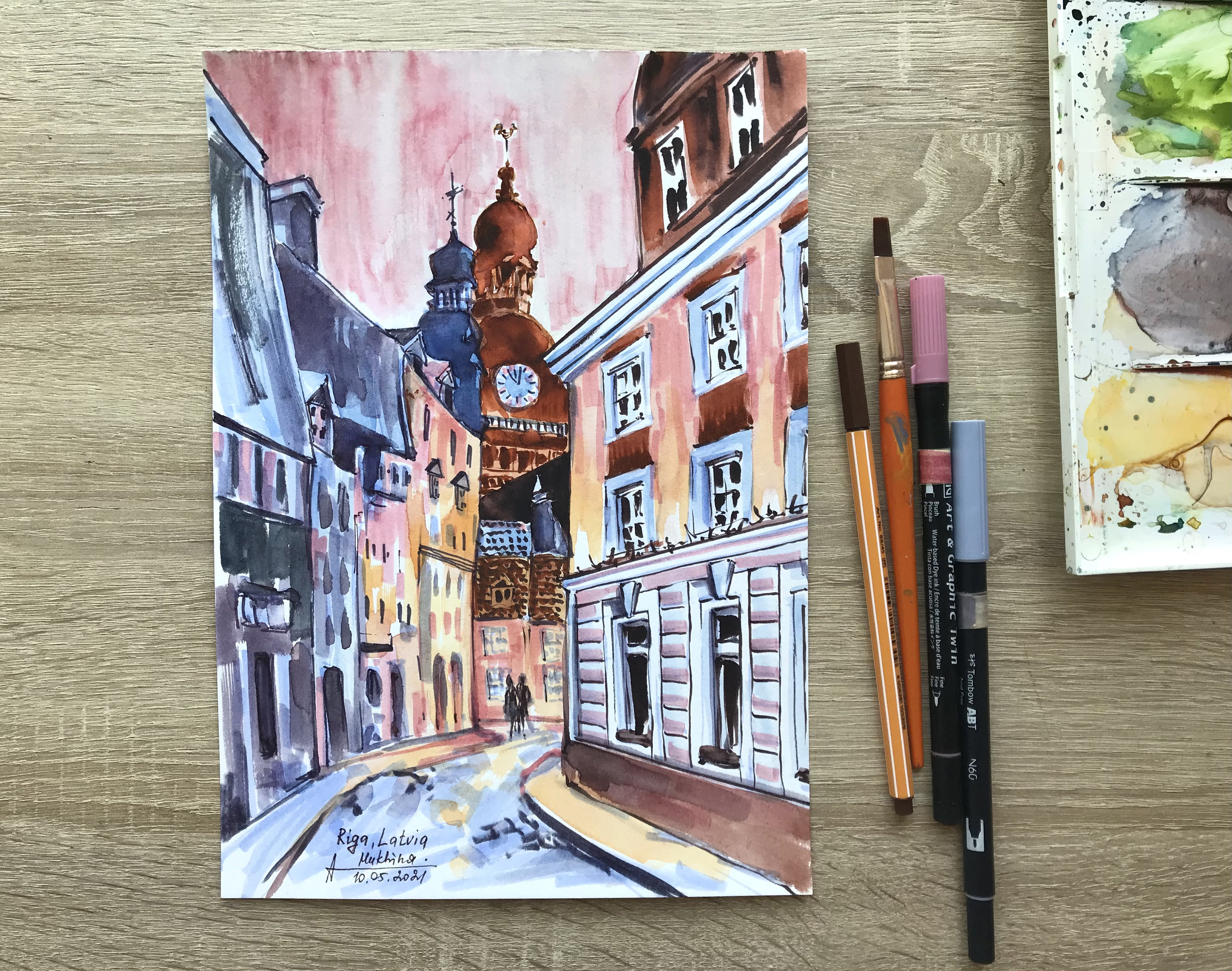 Riga Painting Latvian Art Original Drawing Markers and - Etsy