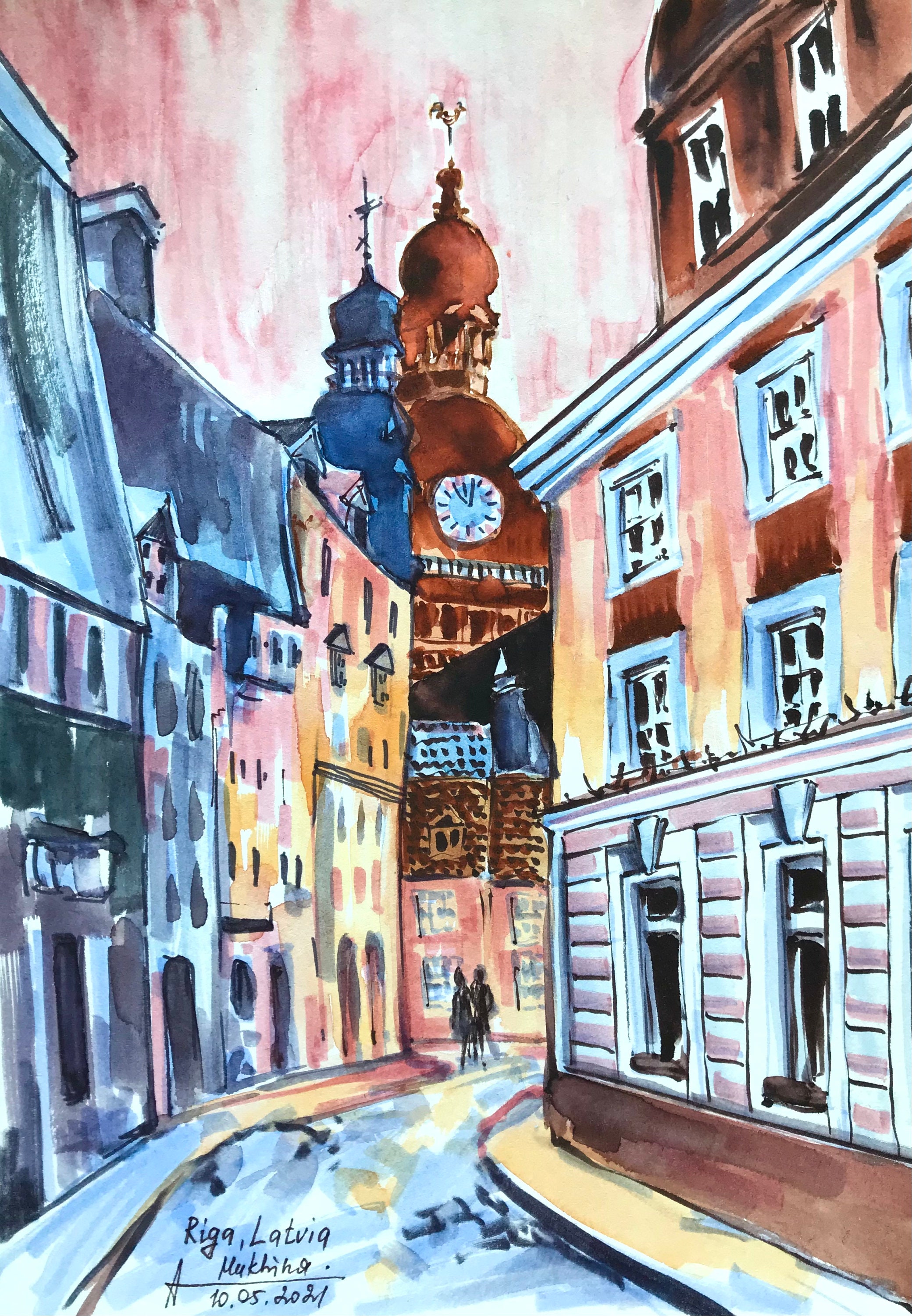 Riga Painting Latvian Art Original Drawing Markers and - Etsy