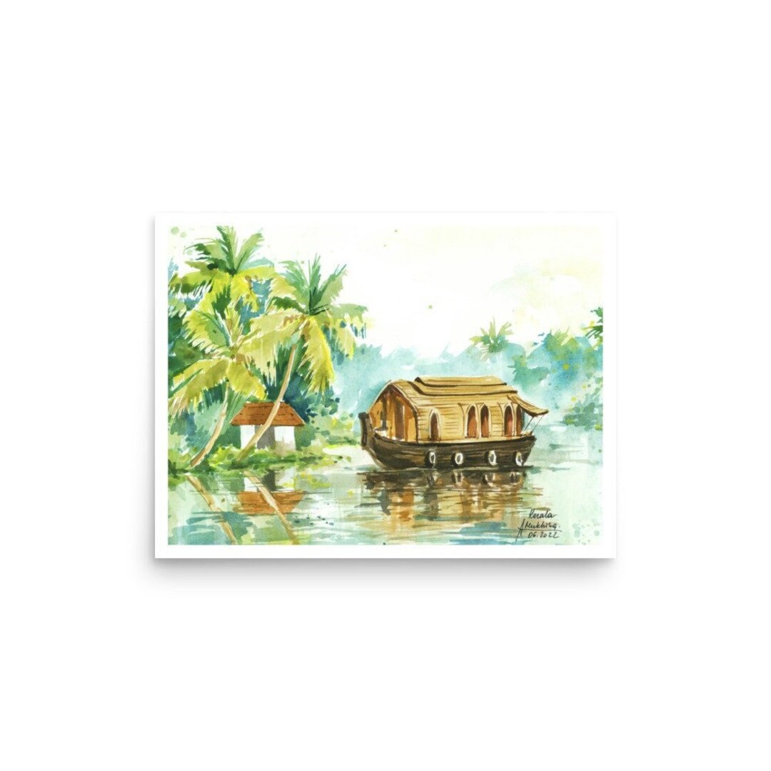 Kerala Poster Kerala Backwaters Wall Art Print From Original Watercolor ...