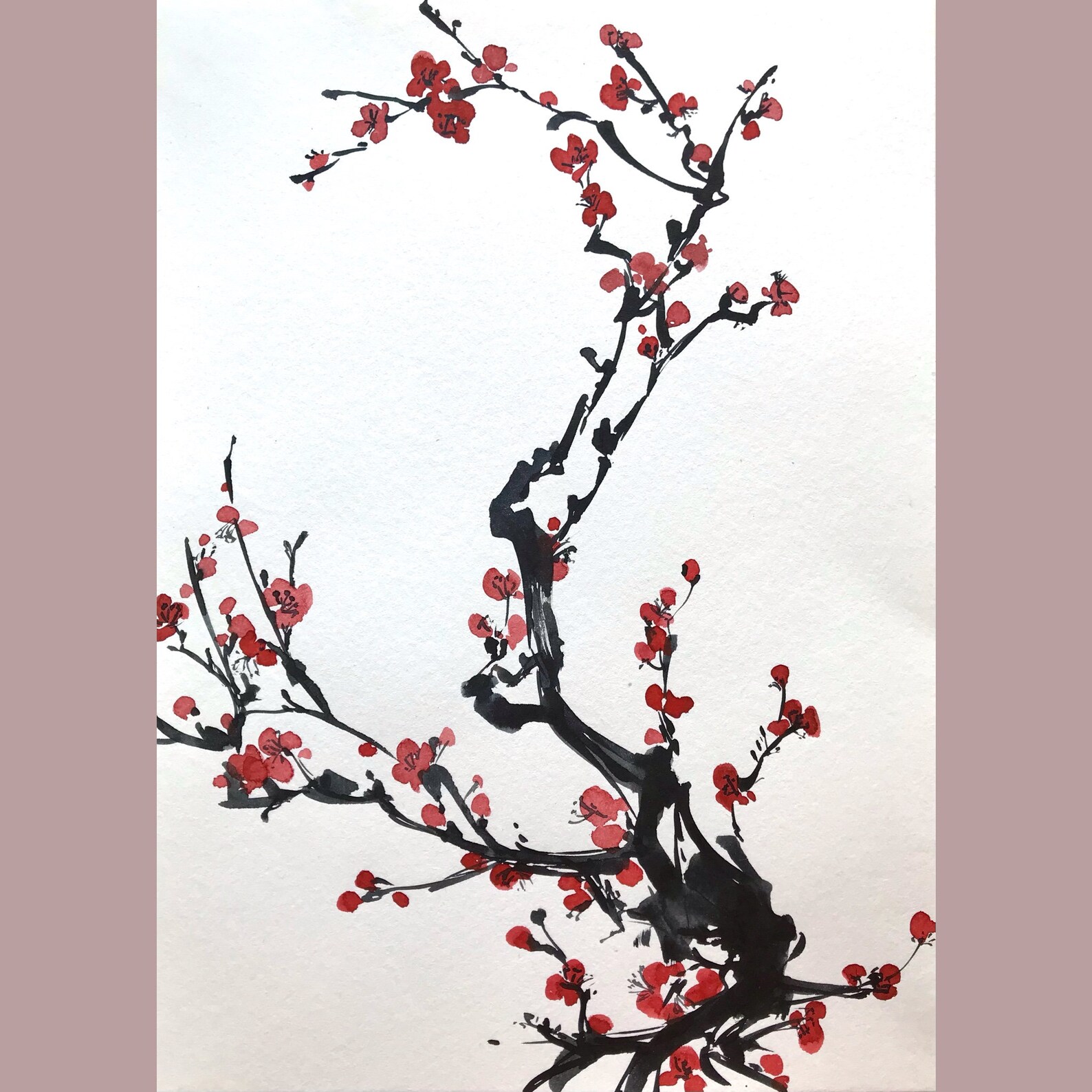 Bonsai Art Sakura Calligraphy Original Watercolor Japan | Etsy