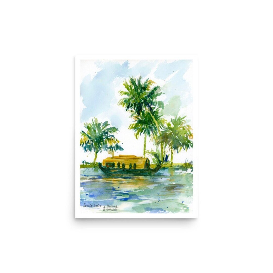 Kerala Backwaters Boat POSTER Indian Art PRINT From Original Watercolor ...