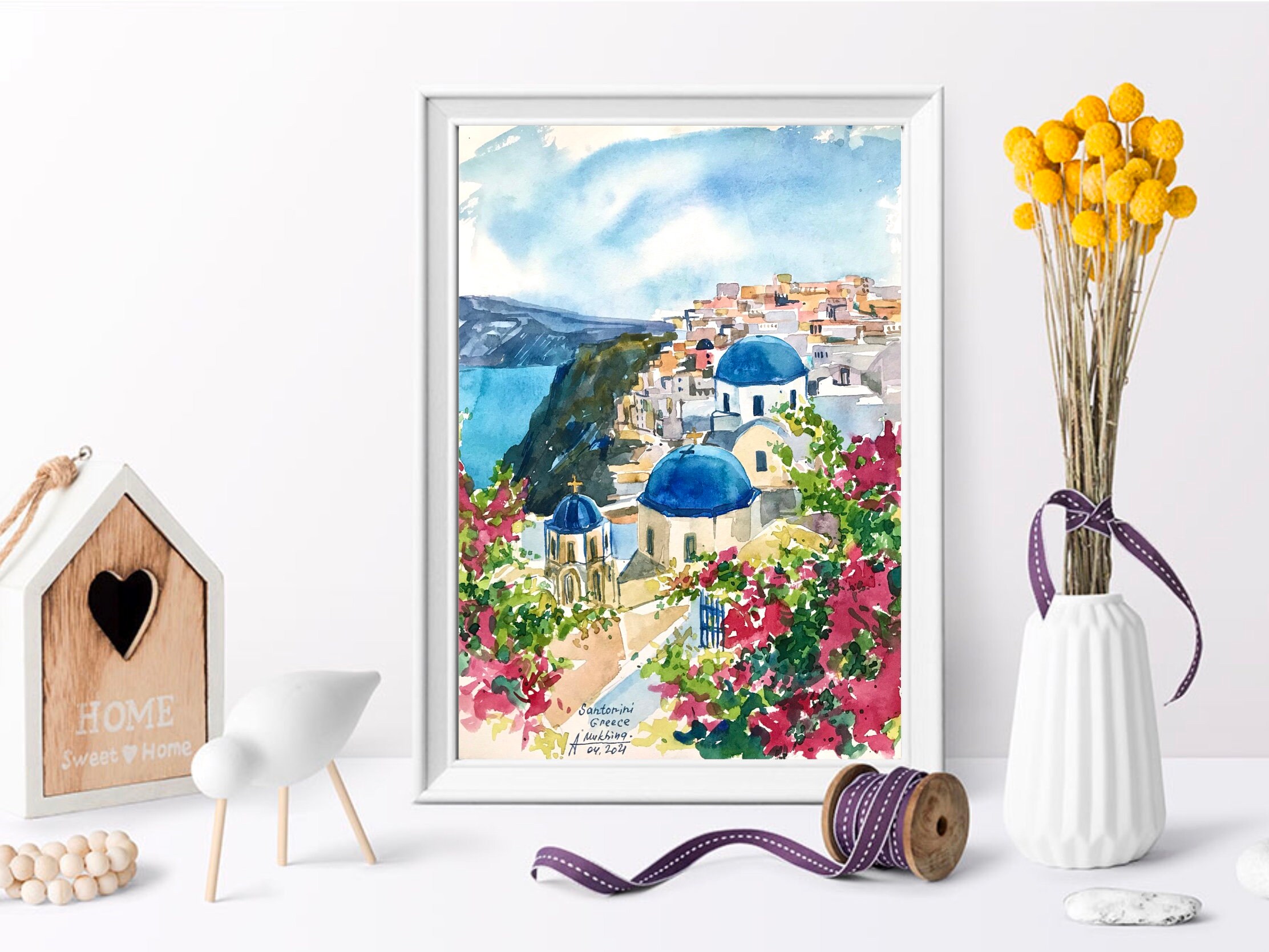 Santorini Watercolor Greece Original Painting MADE TO ORDER Travel ...