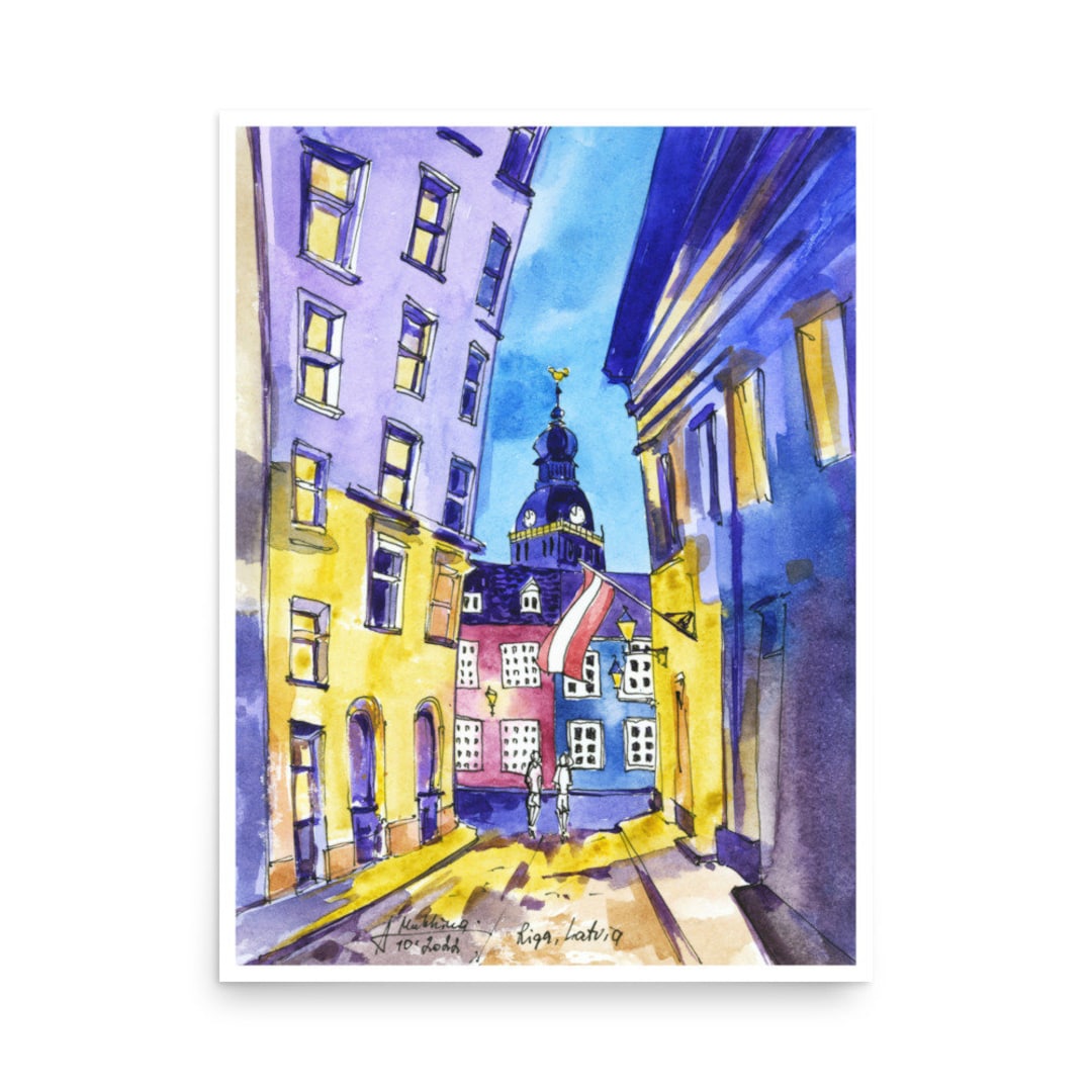 Riga Poster Latvian Art Print From Original Watercolor Painting - Etsy