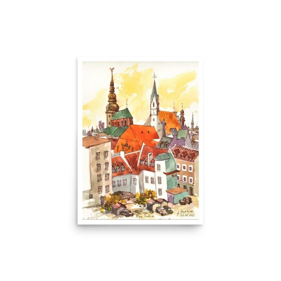 Latvian Art PRINT Riga Roofs POSTER From Original Watercolor Painting ...