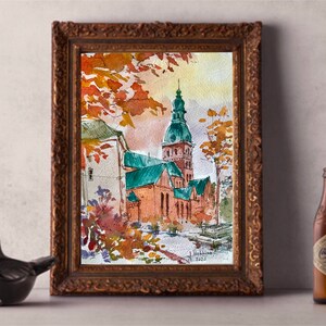 Latvian Art Original Watercolor Riga Dome Square Baltic Art European ...