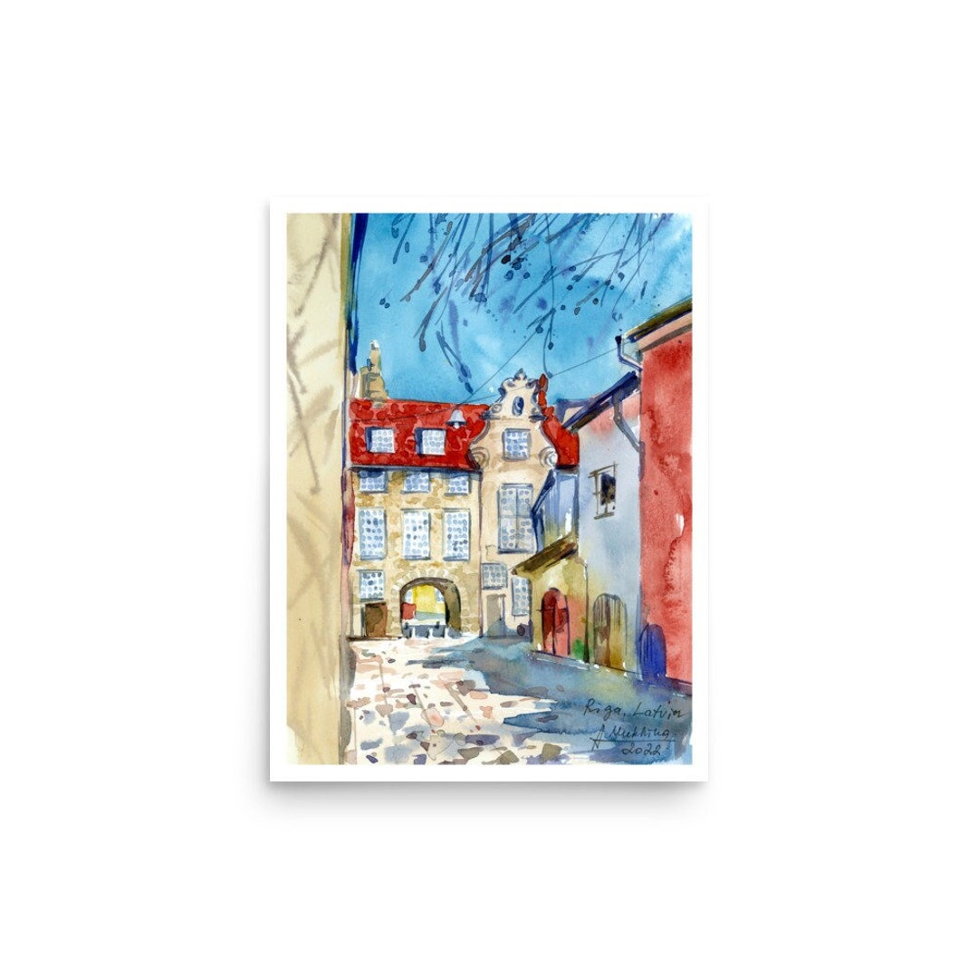 Latvian Art PRINT Riga Swedish Gate POSTER From Original Watercolor ...