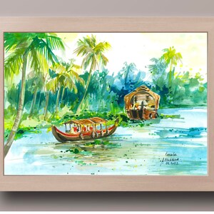 Kerala Boats Poster Kerala Backwaters South India Wall Art PRINT From ...