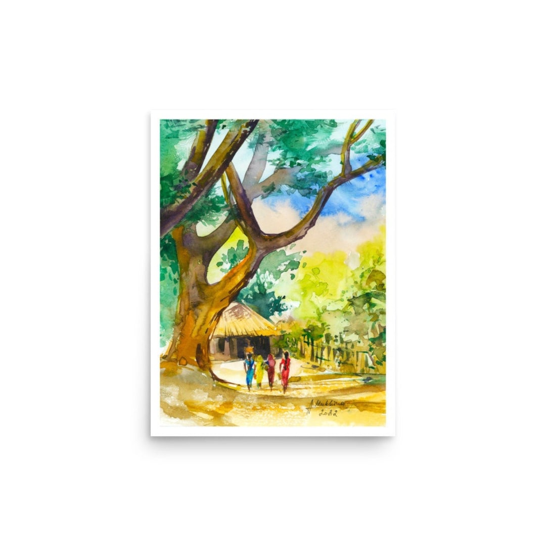 Indian Village Poster Rajasthani Art Print From Original Watercolor ...