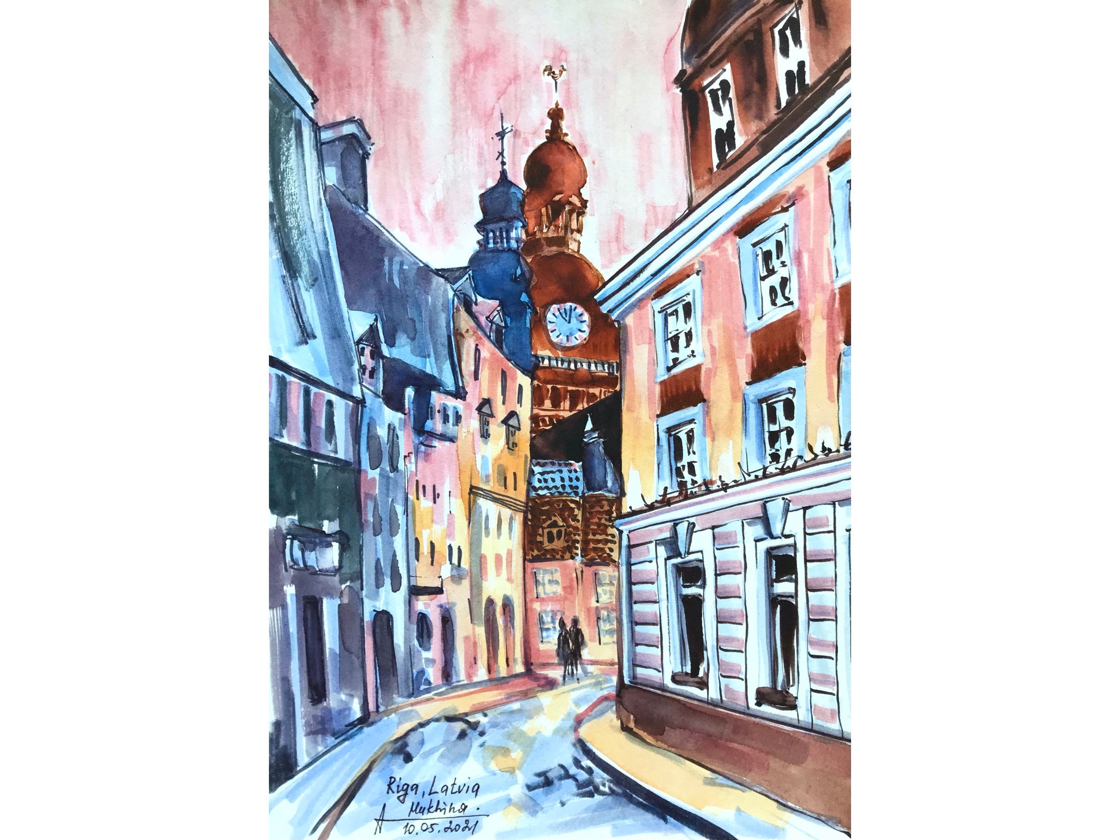 Riga Painting Latvian Art Original Drawing Markers and - Etsy