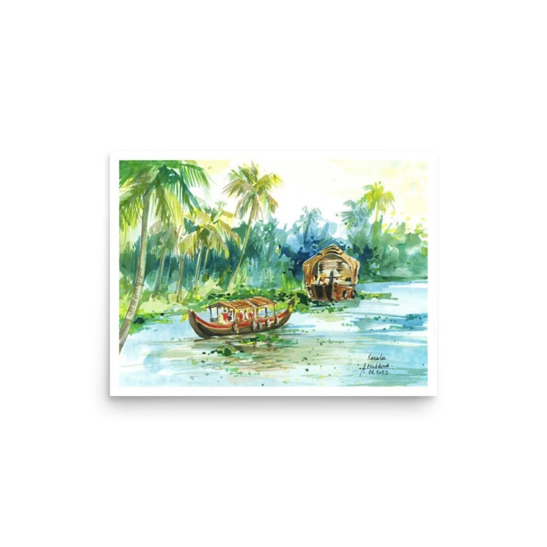 Kerala Boats Poster Kerala Backwaters South India Wall Art PRINT From ...