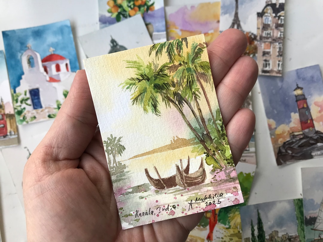 Indian Art ACEO Kerala Backwaters Art Original Watercolor Miniature ...