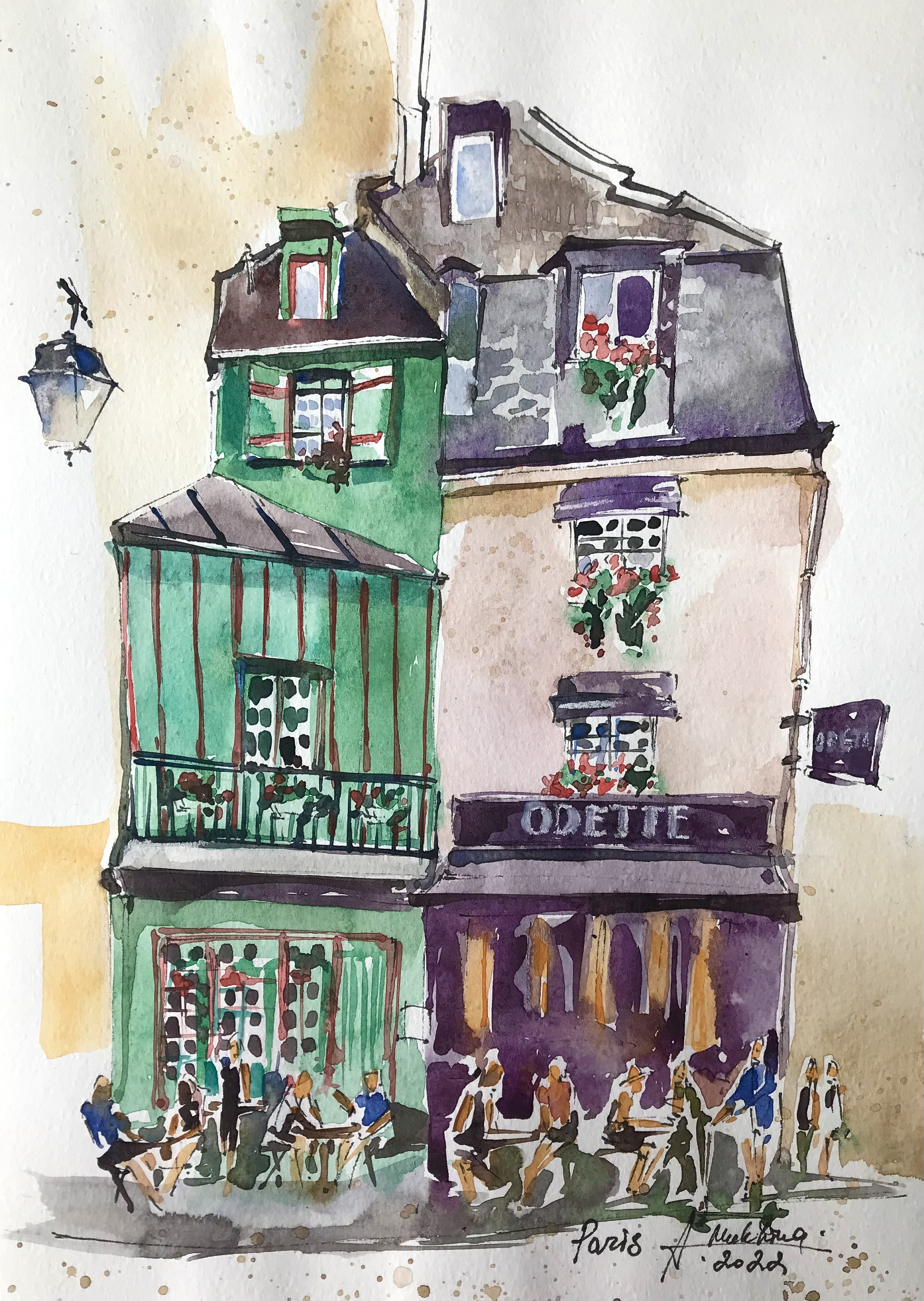 Paris Watercolor Original Hand Painted Painting French Cafe Drawing ...