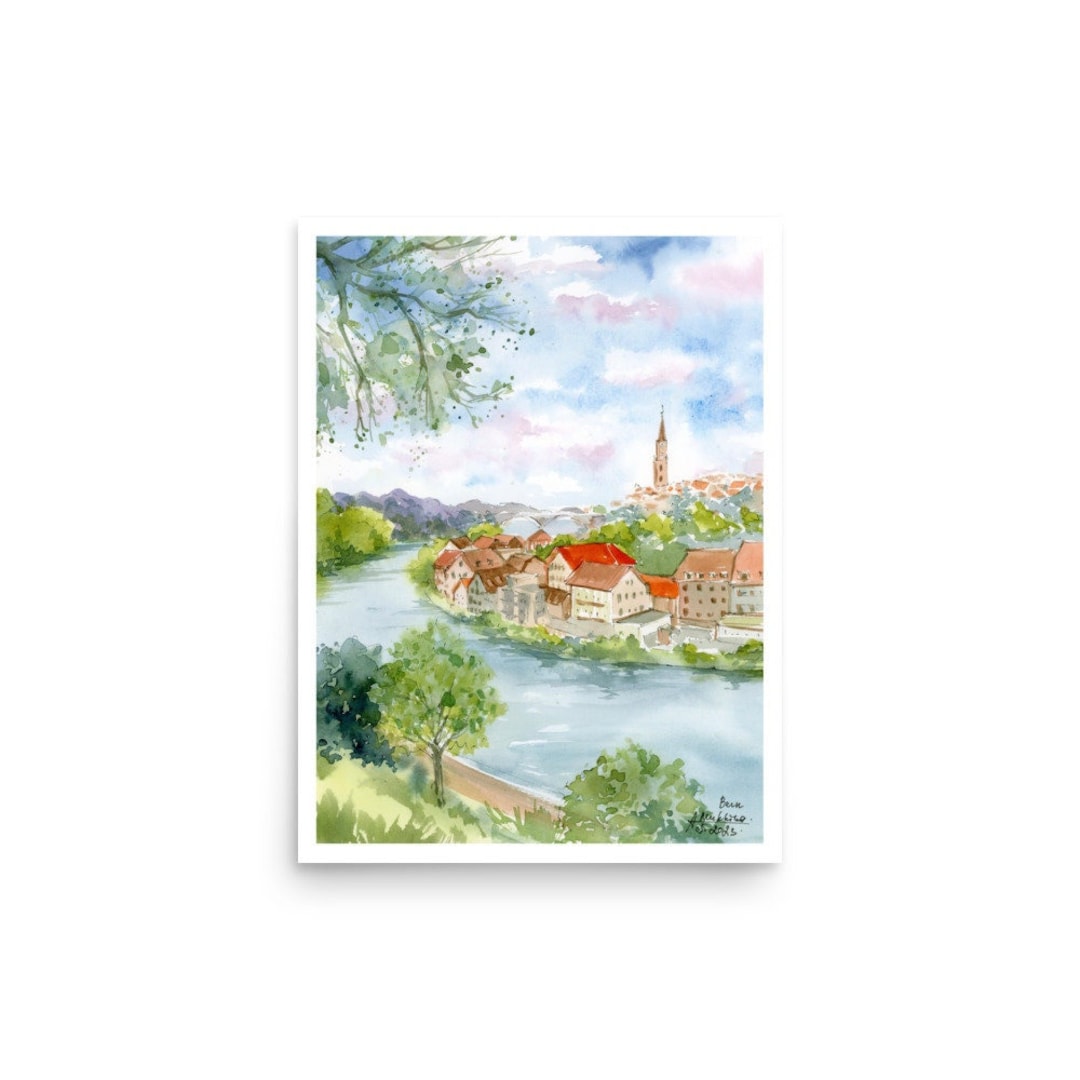 Switzerland Art Print Bern Poster Watercolor Wall Art From Original ...
