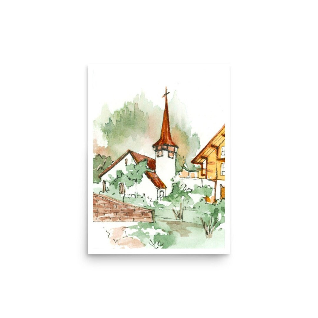 Switzerland Art Print Swiss Poster From Original Watercolor Painting by ...