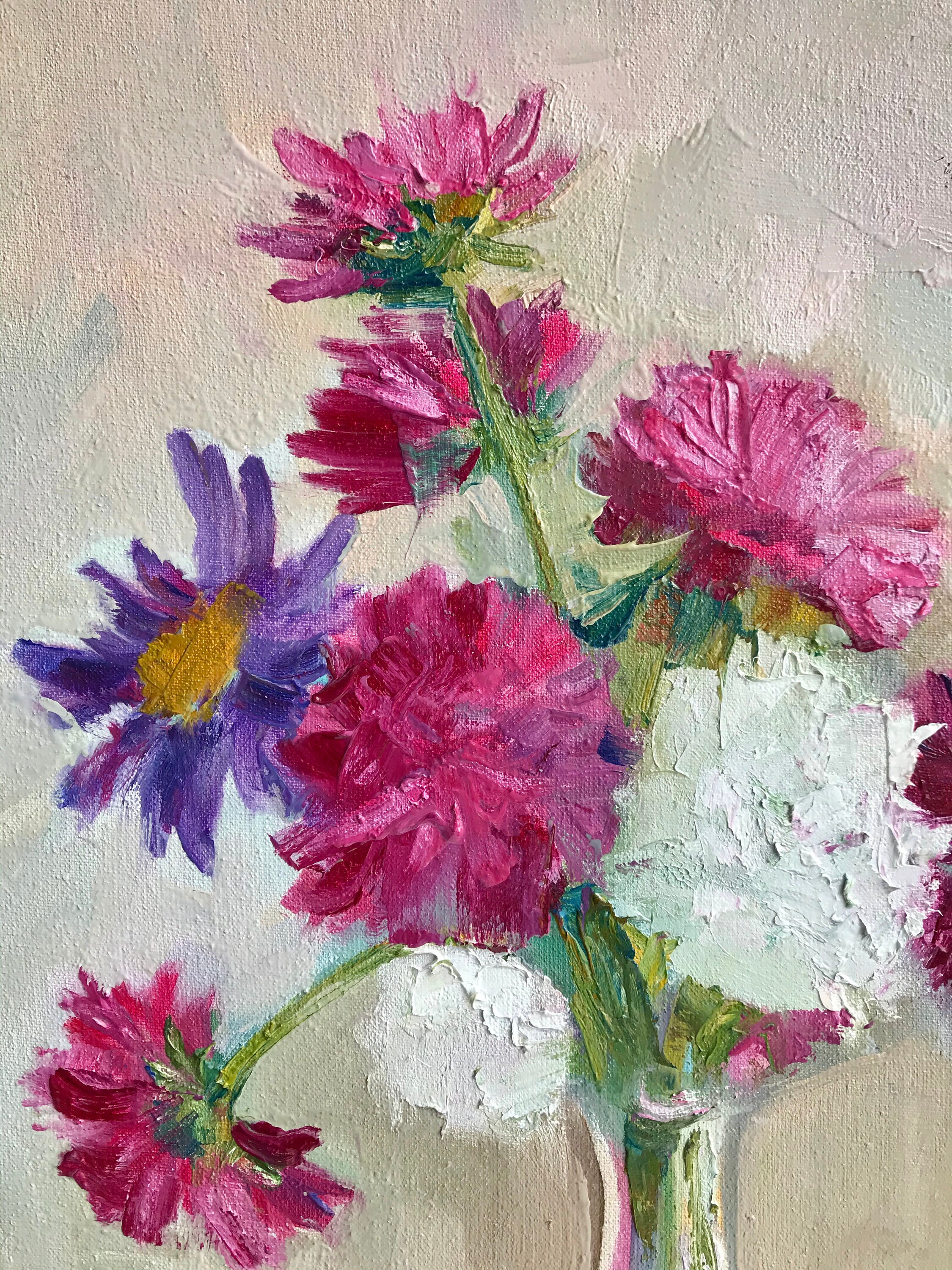 Aster flowers Original painting 12x16 Canvas art Bouquet in | Etsy