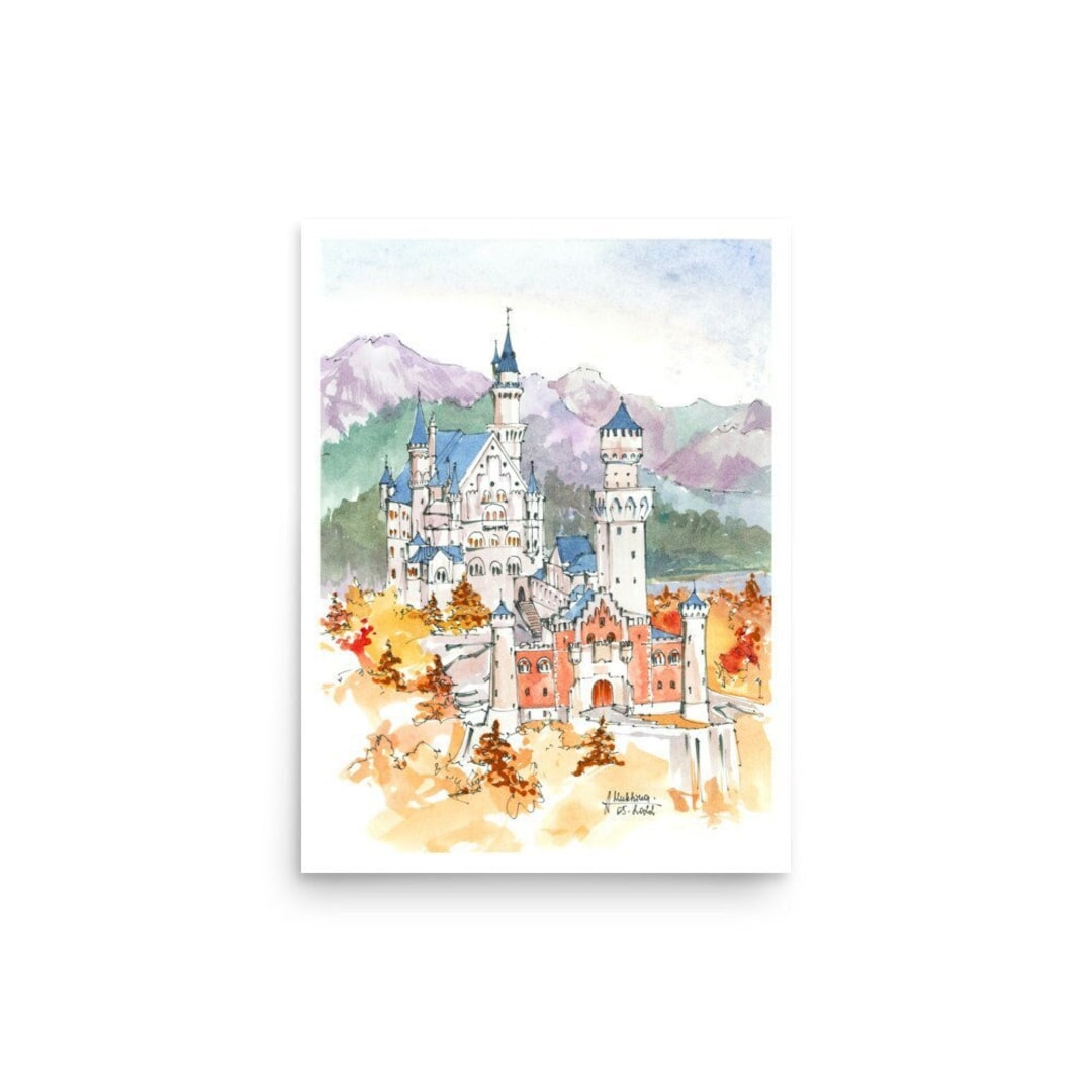 Germany Poster Bavaria Castle Poster Neuschwanstein Castle German Art ...