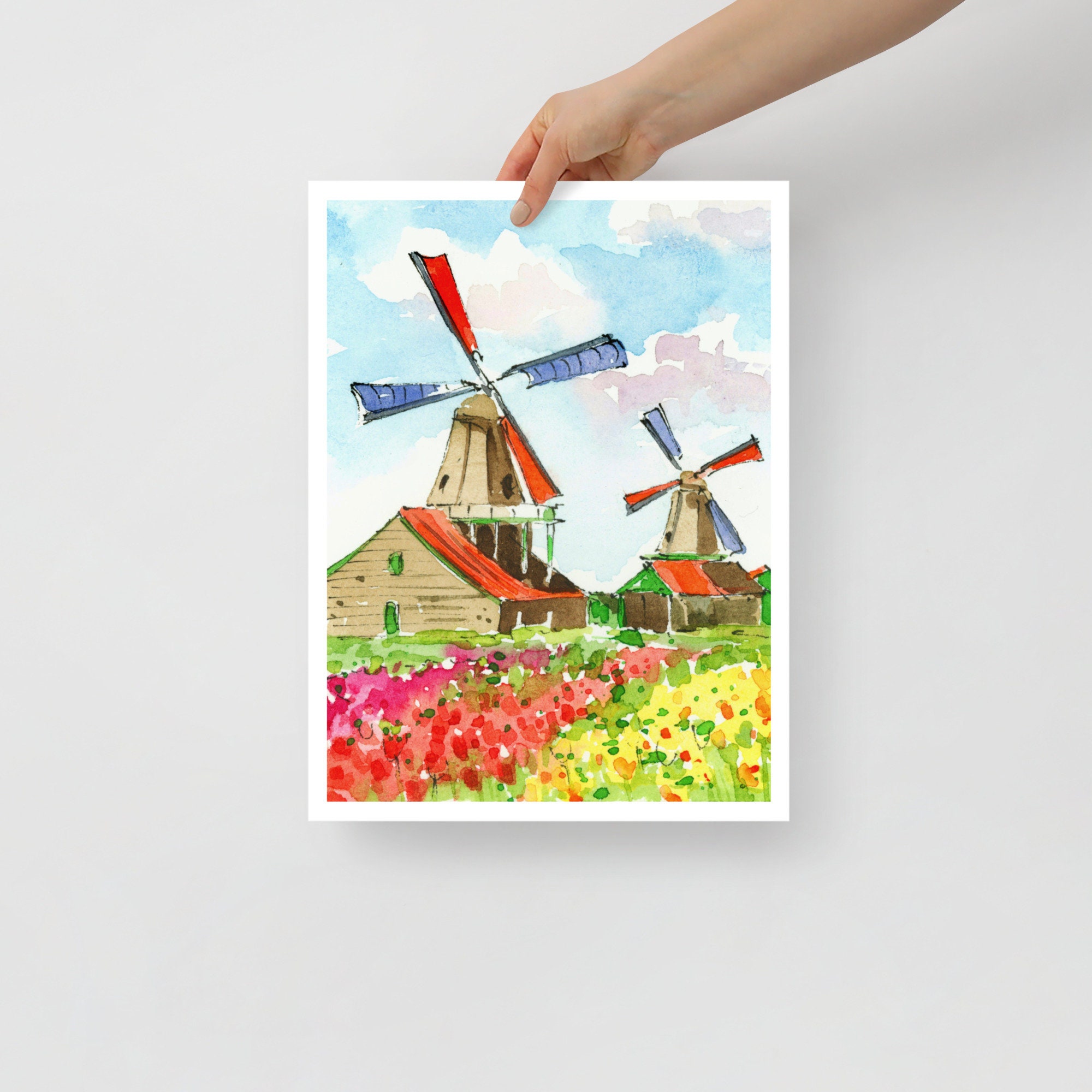 Holland Windmills Poster Netherlands Art Print From Original Hand ...