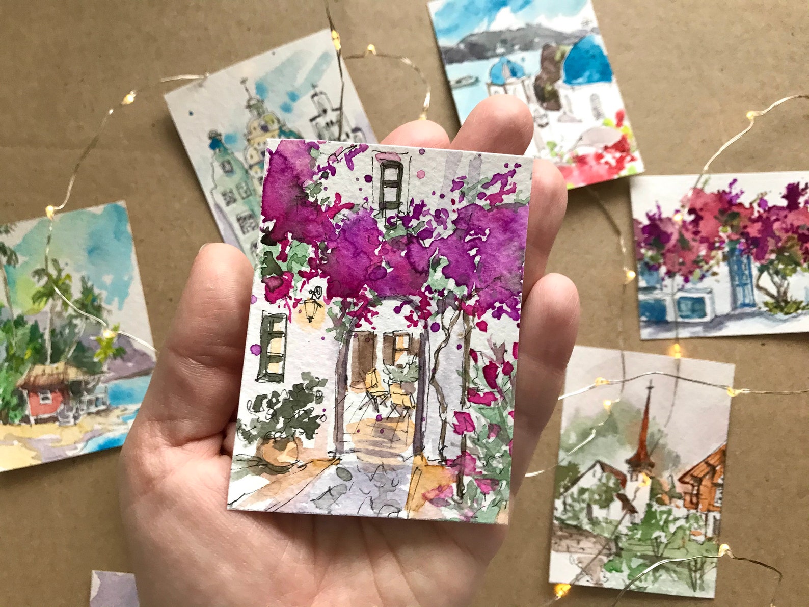 Greece Art ACEO Painting Original Watercolor Miniature Artwork - Etsy