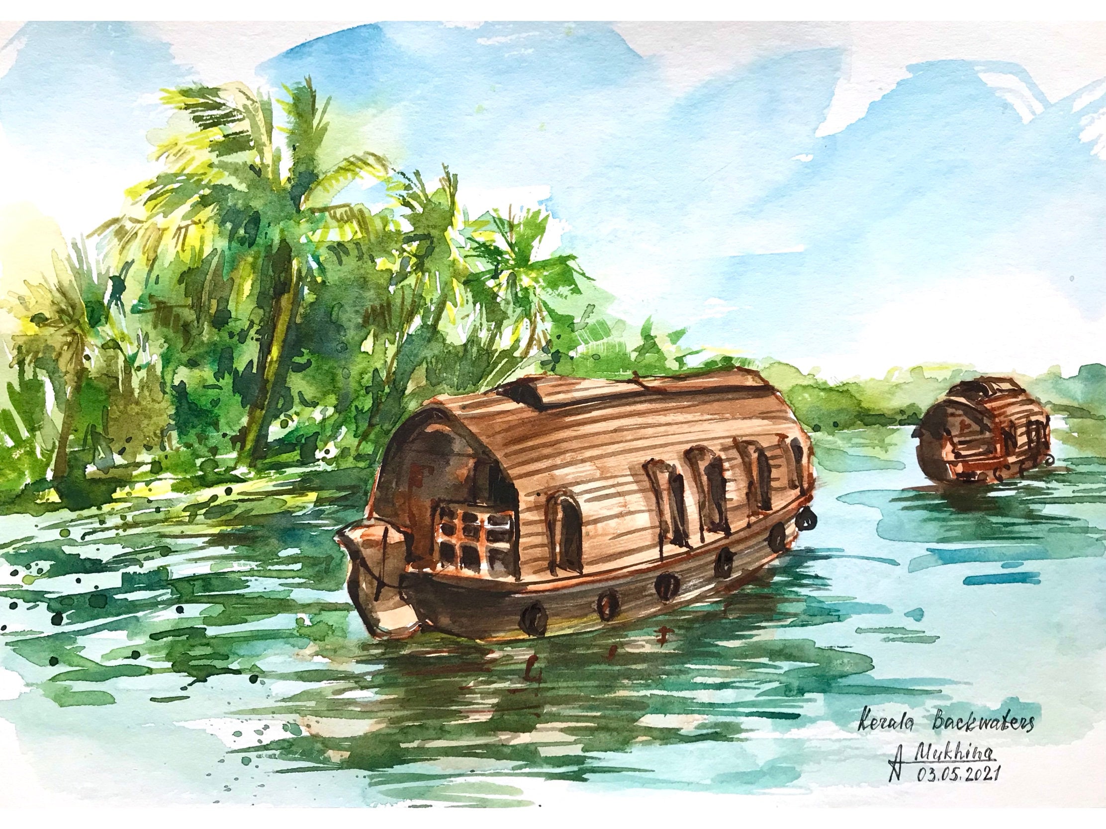 Kerala Houseboat Drawing