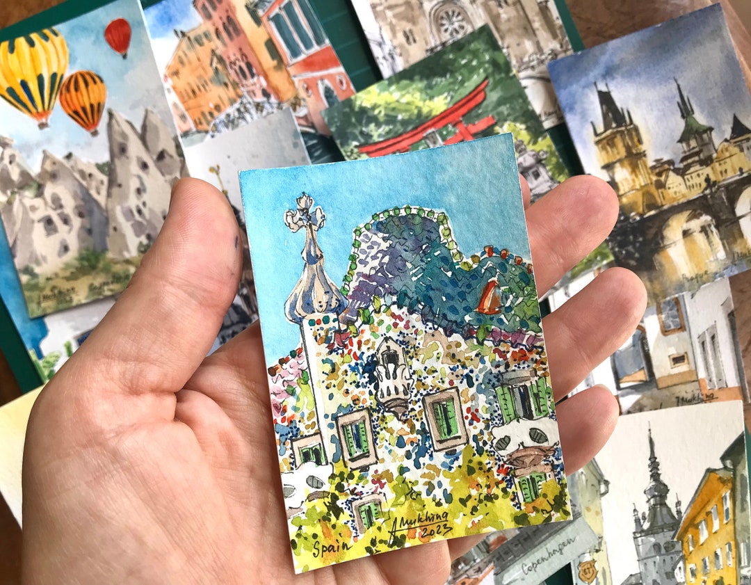 Barcelona ACEO Painting Hand Painted Original Spain Watercolor ...